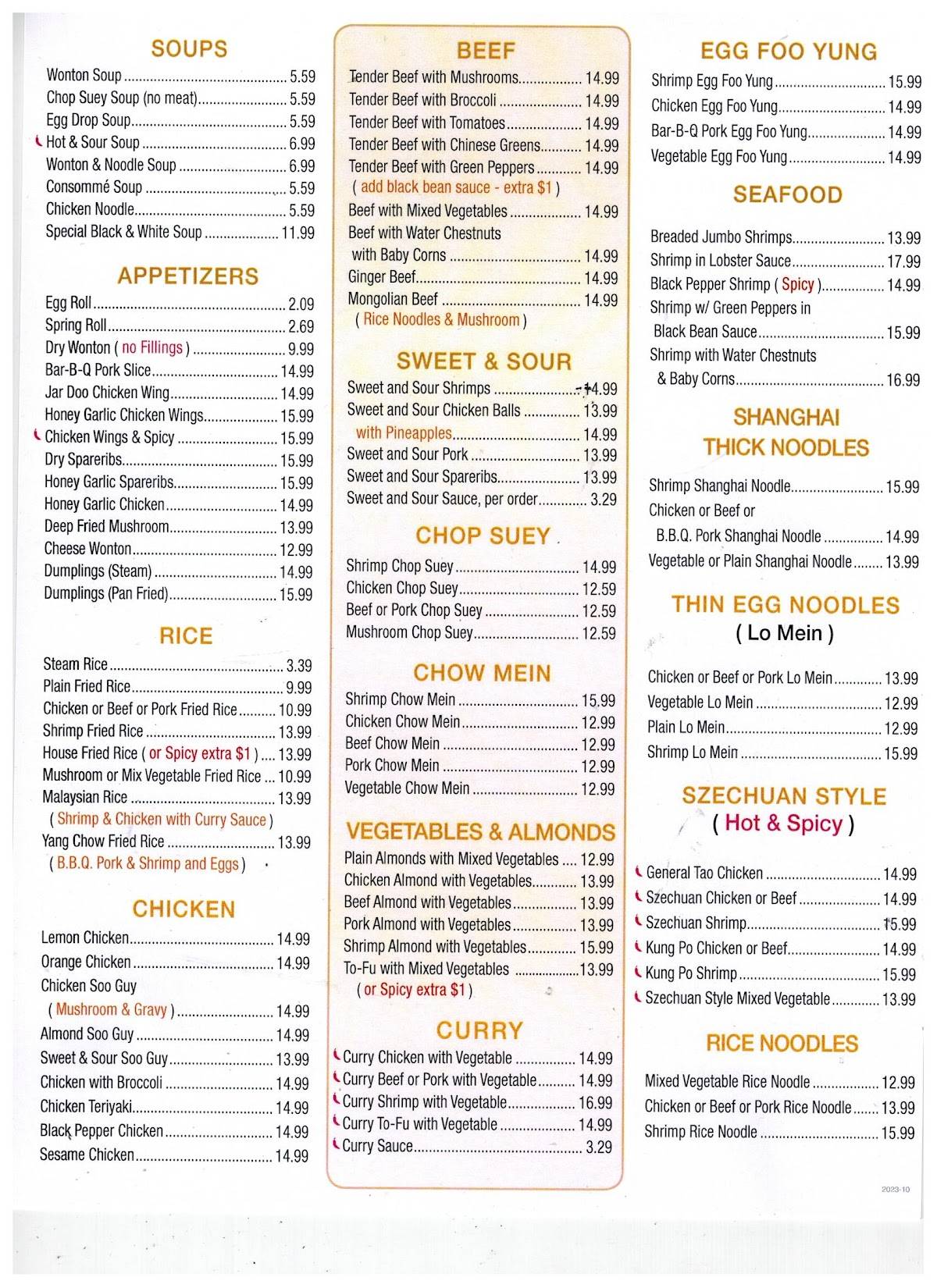 Menu at Black & White Chinese Restaurant, Fergus