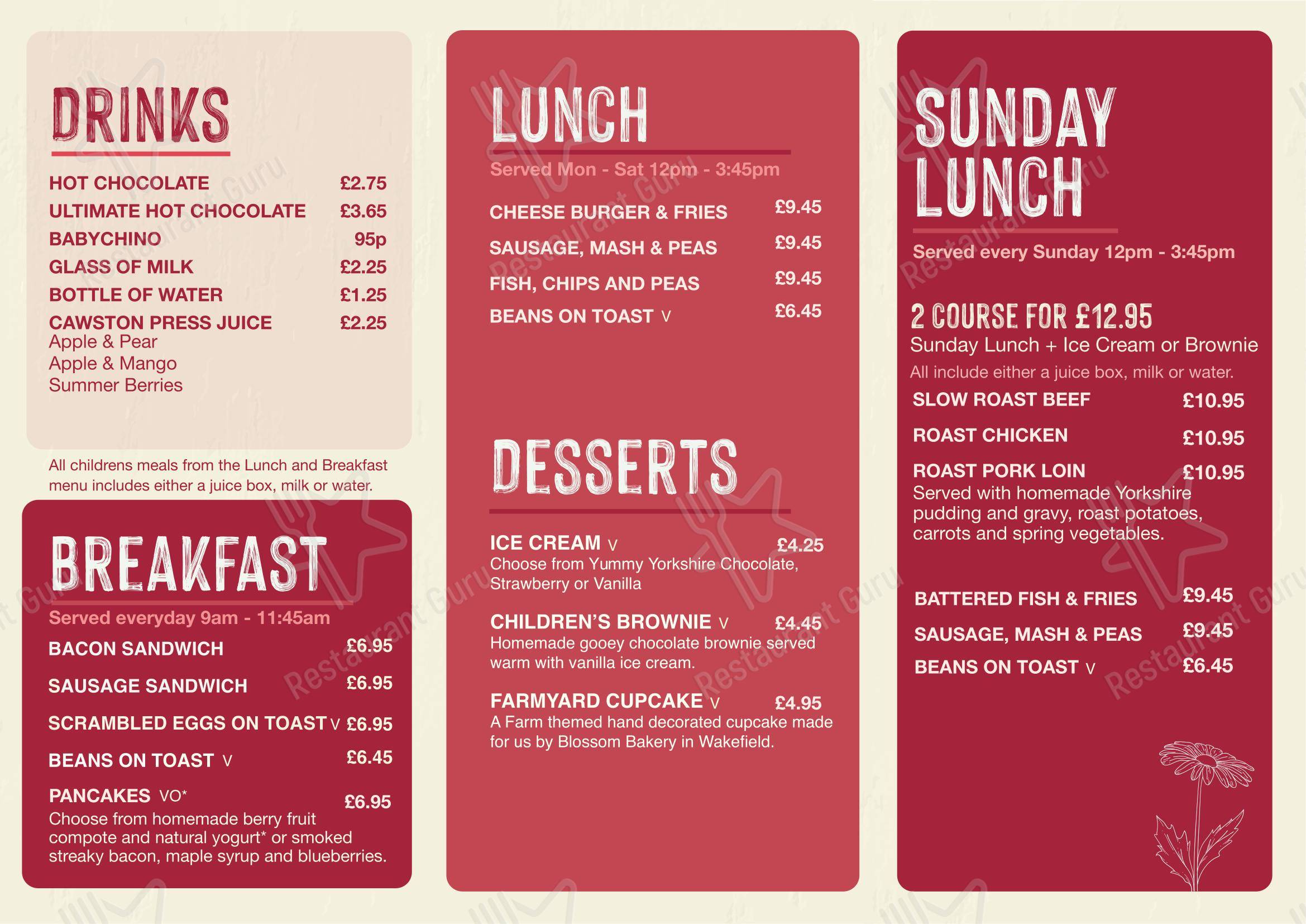 Menu at Blacker Hall Farm Shop cafe, Wakefield