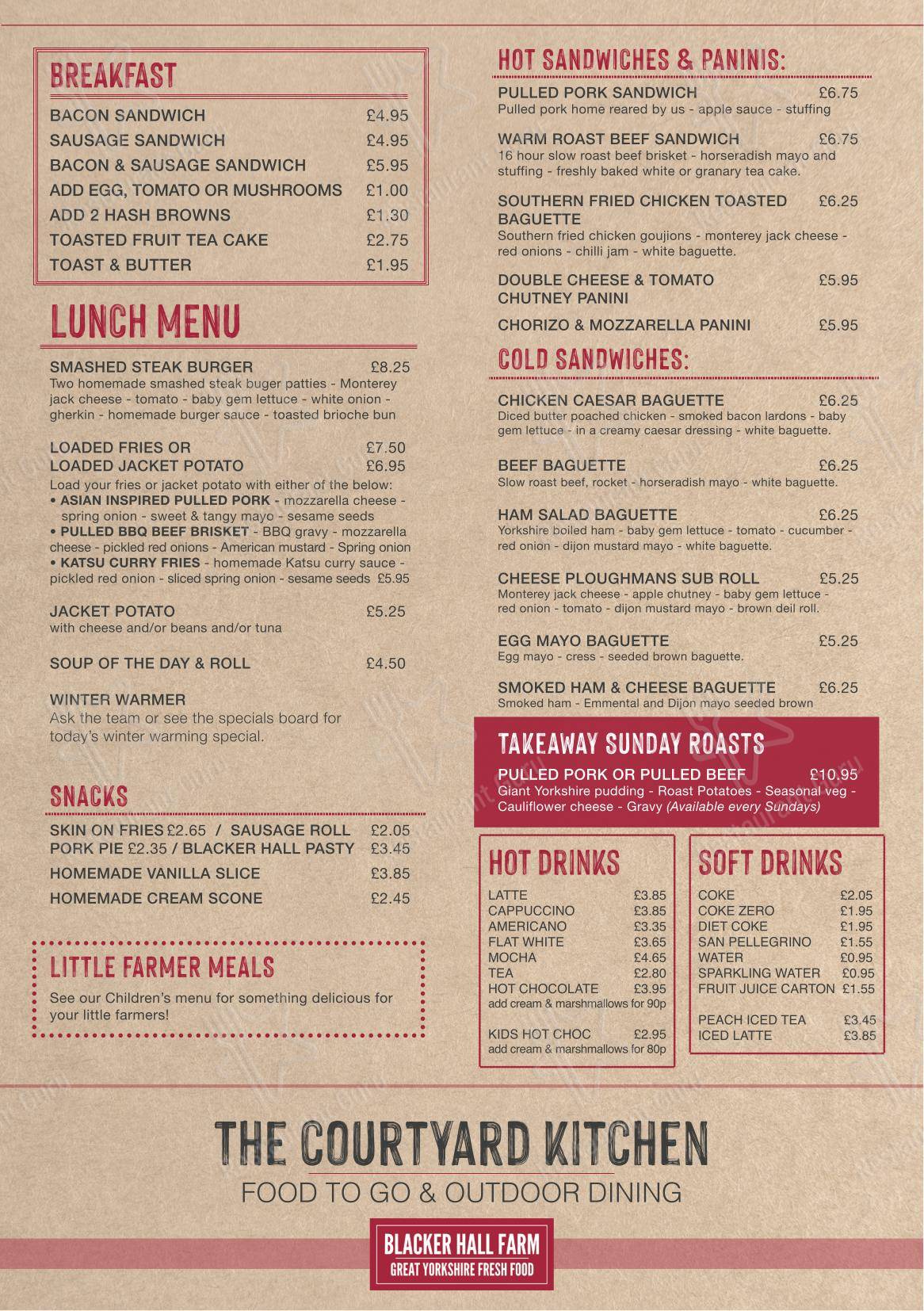 Menu at Blacker Hall Farm Shop cafe, Wakefield