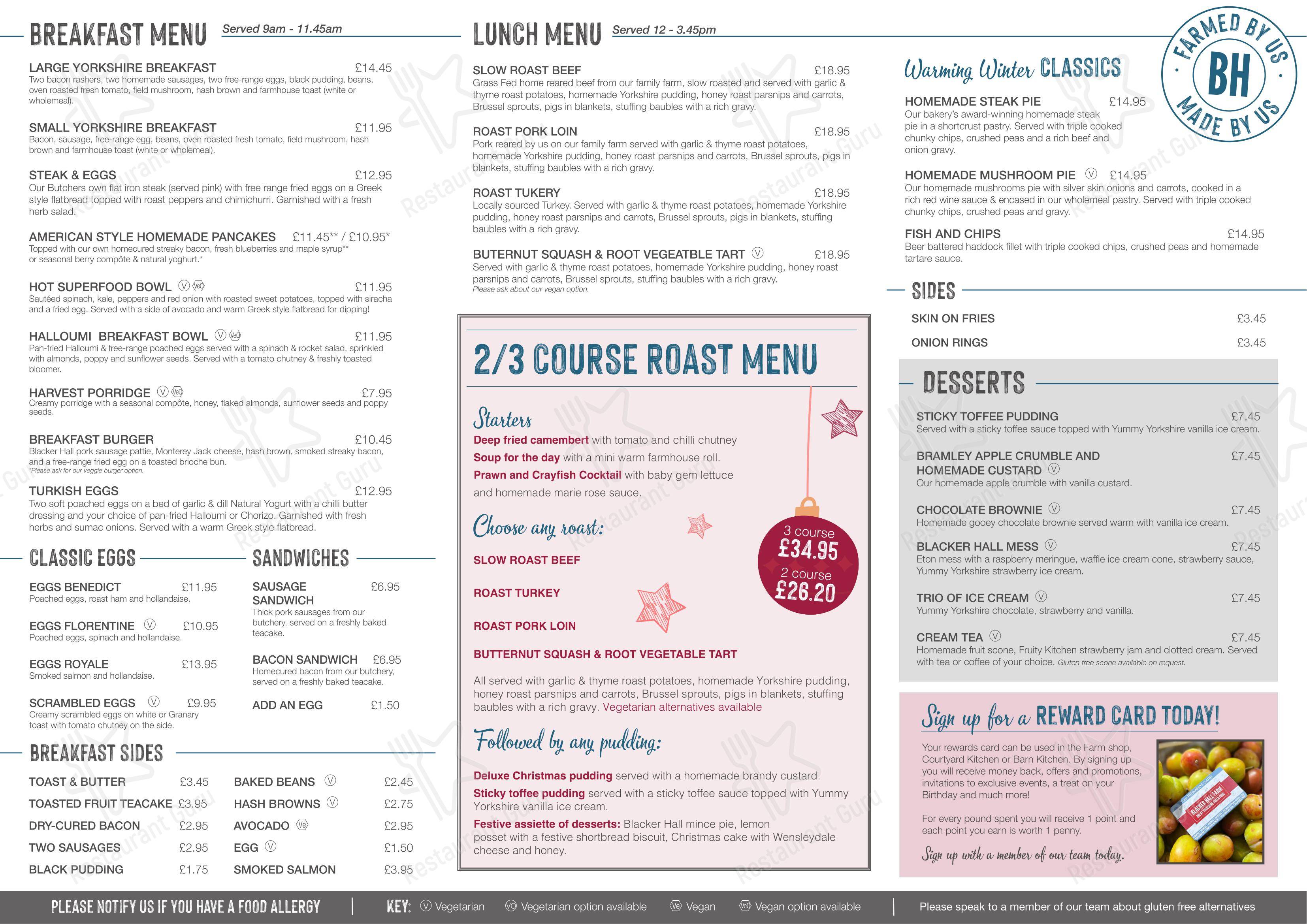 Menu at Blacker Hall Farm Shop cafe, Wakefield