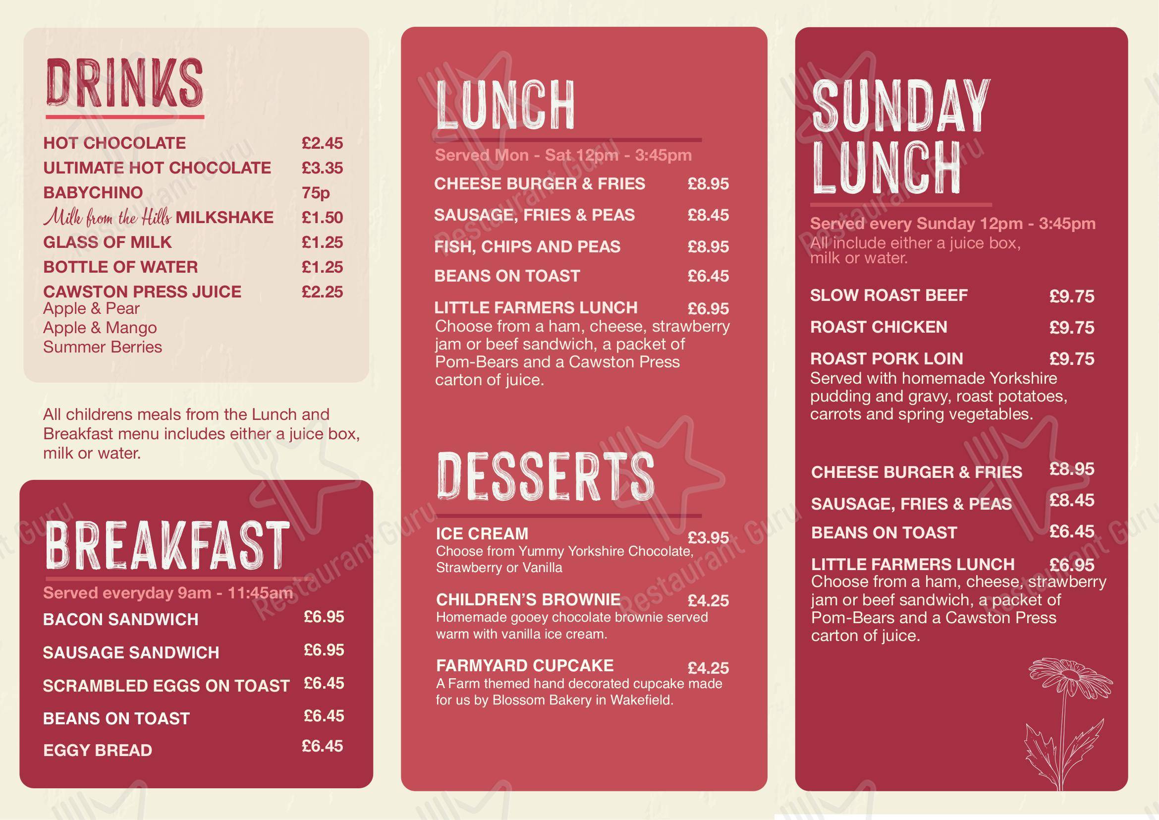 Menu at Blacker Hall Farm Shop cafe, Wakefield