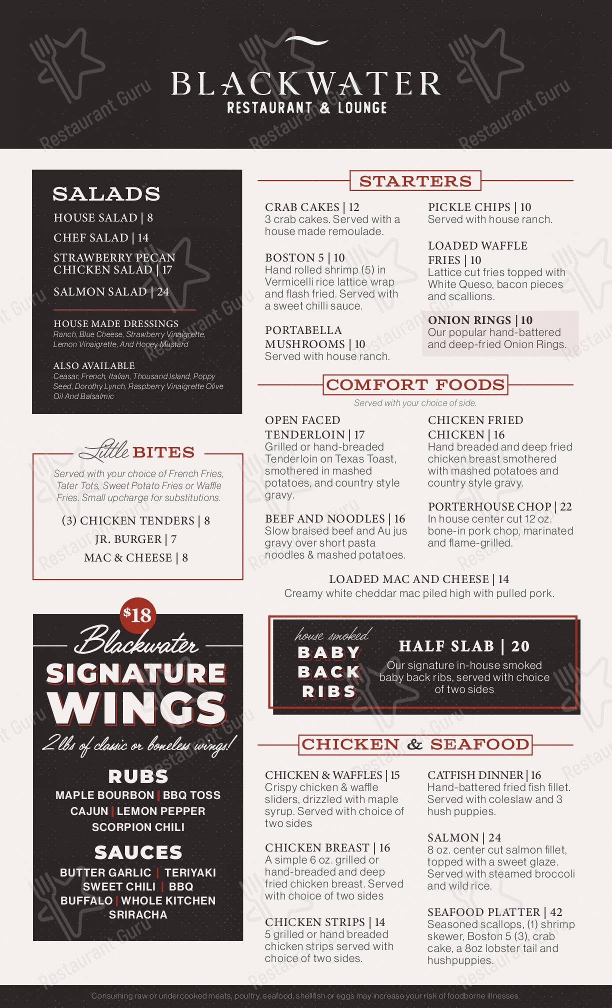 Menu at Blackwater Restaurant & Lounge, Chillicothe