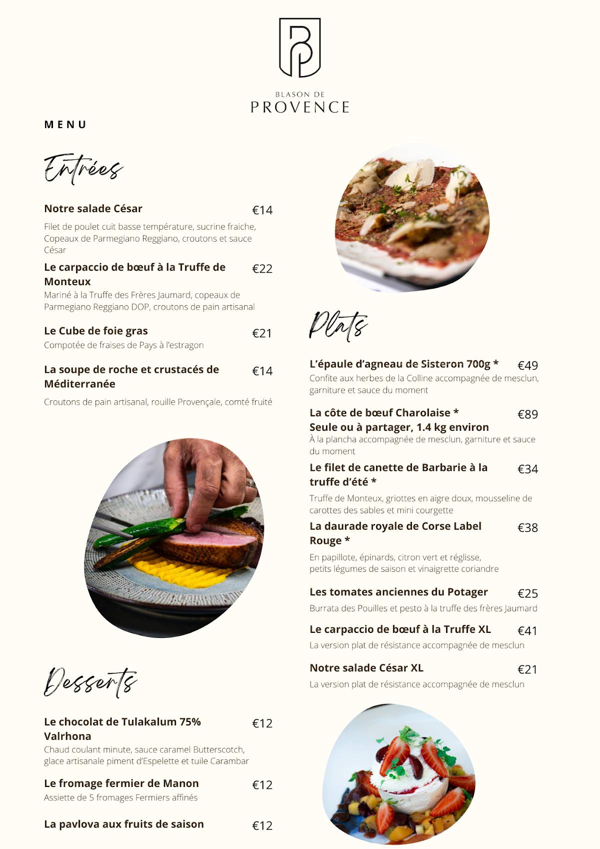 Menu au Blason de Provence Restaurant, Monteux