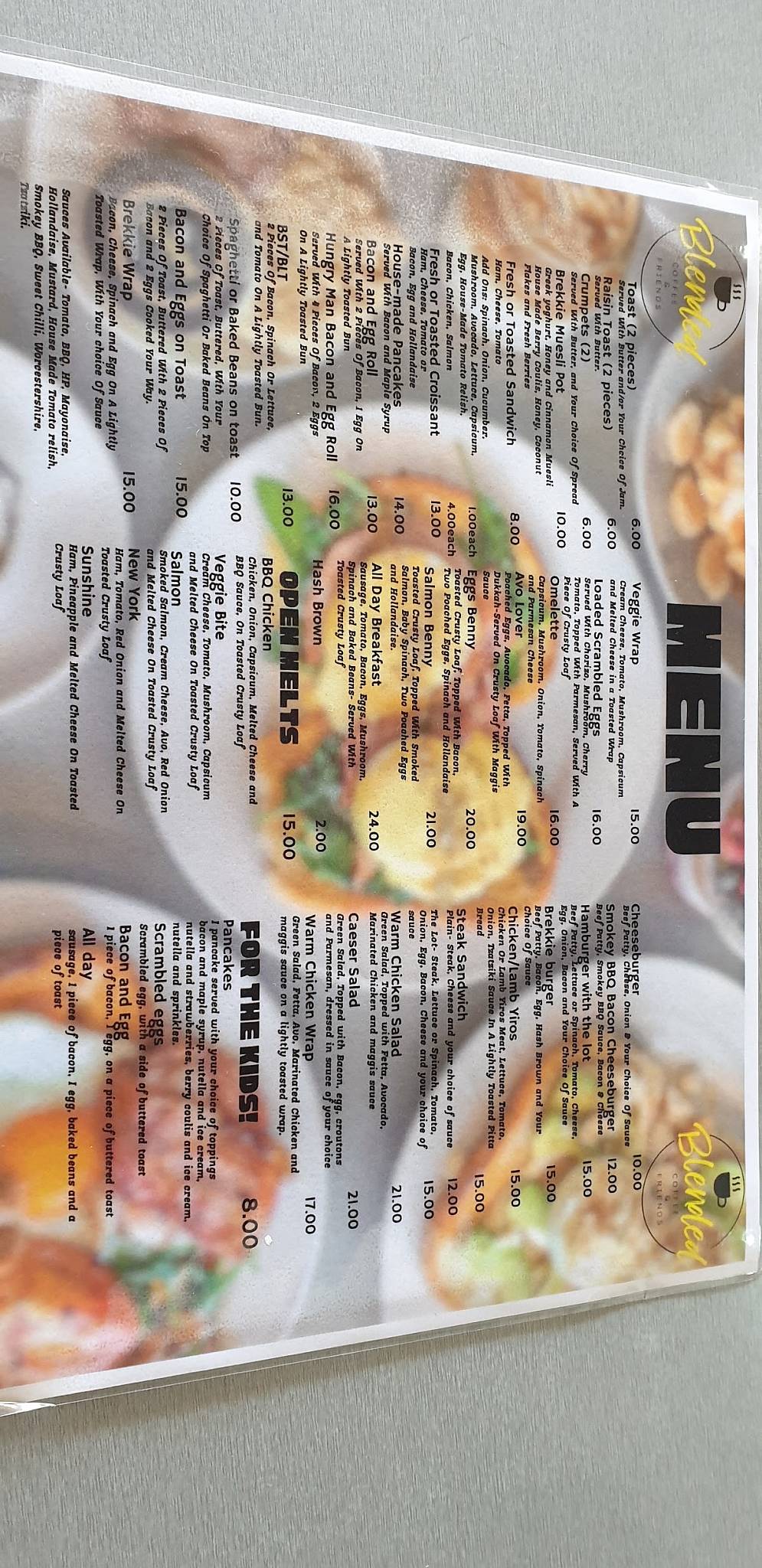 Menu at Blended cafe, Whyalla