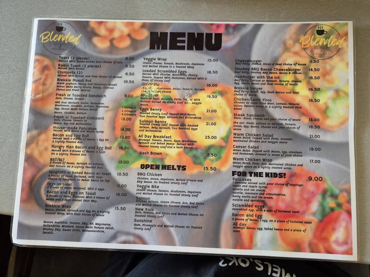 Menu at Blended Cafe, Whyalla