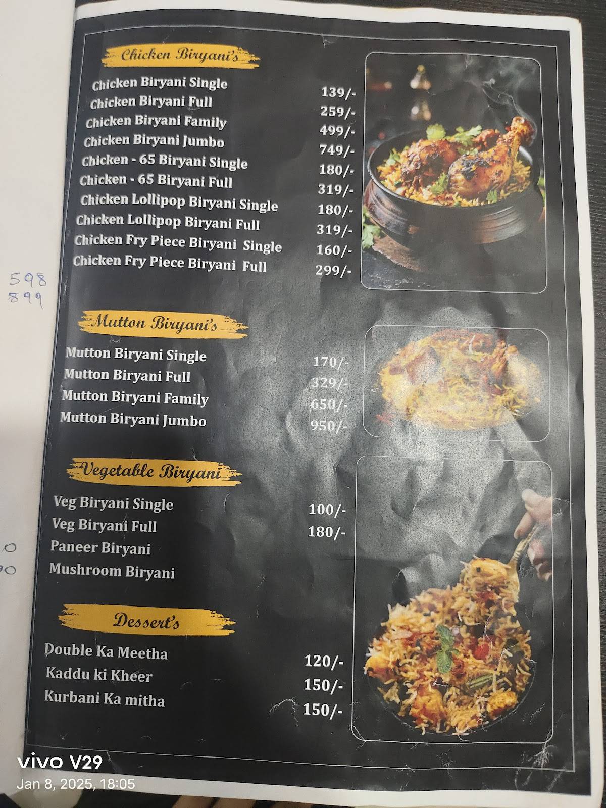 Menu at Blockbuster Biryanis and More, Hyderabad