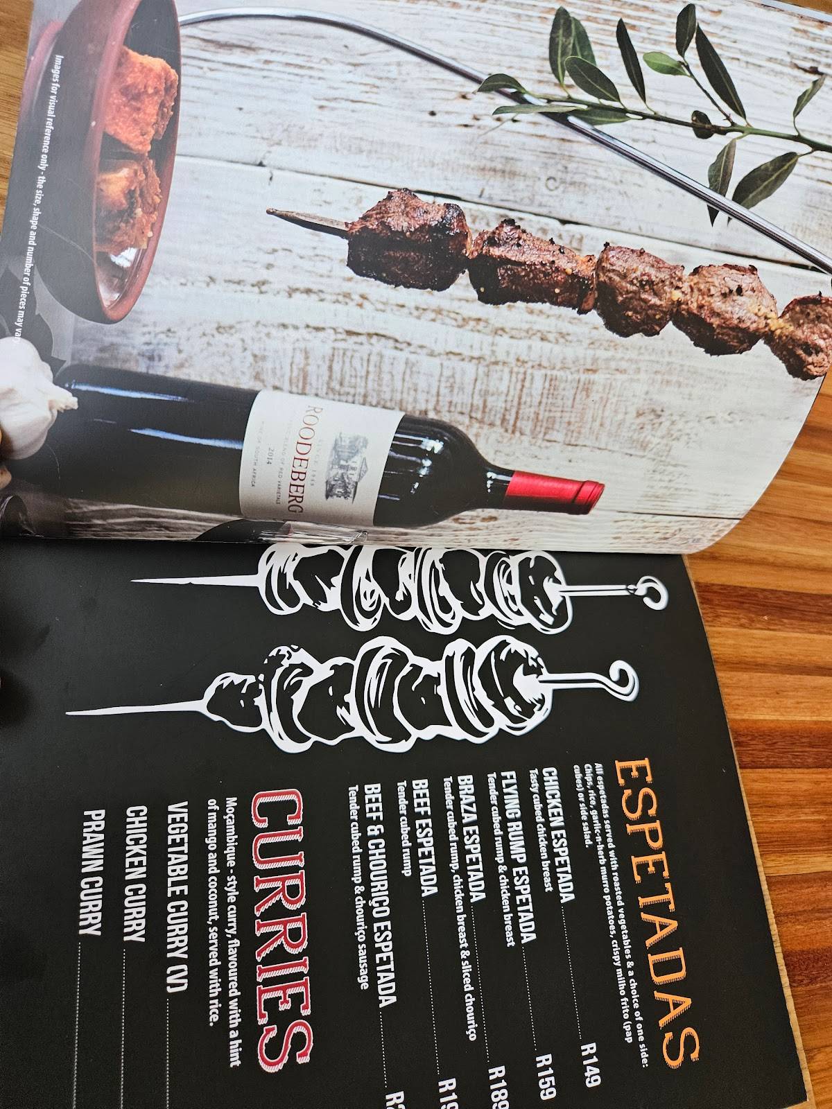 Menu at Braza restaurant, Bloemfontein, Loch Logan