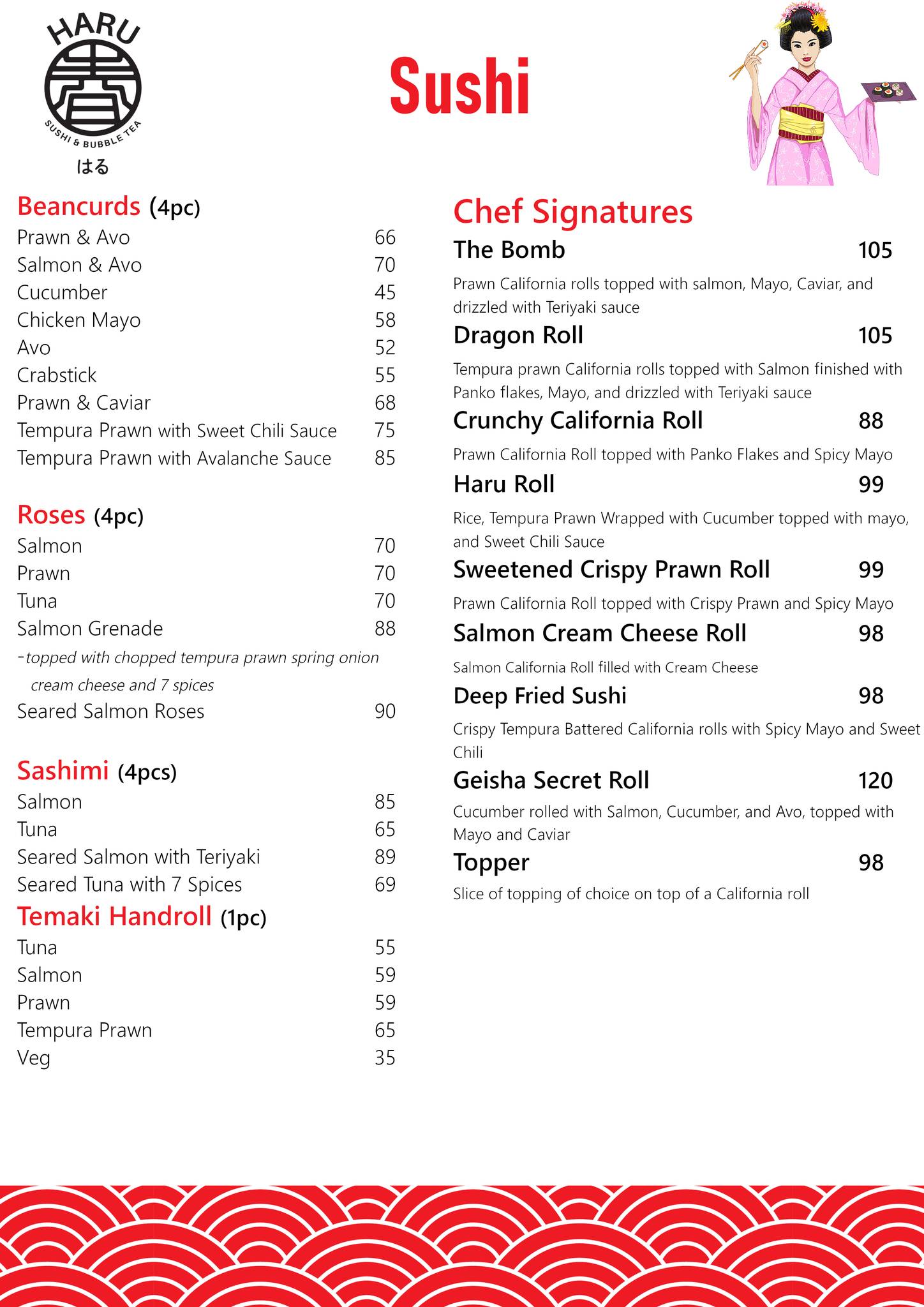 Menu at HARU Sushi & Bubble Tea Preller restaurant, Bloemfontein
