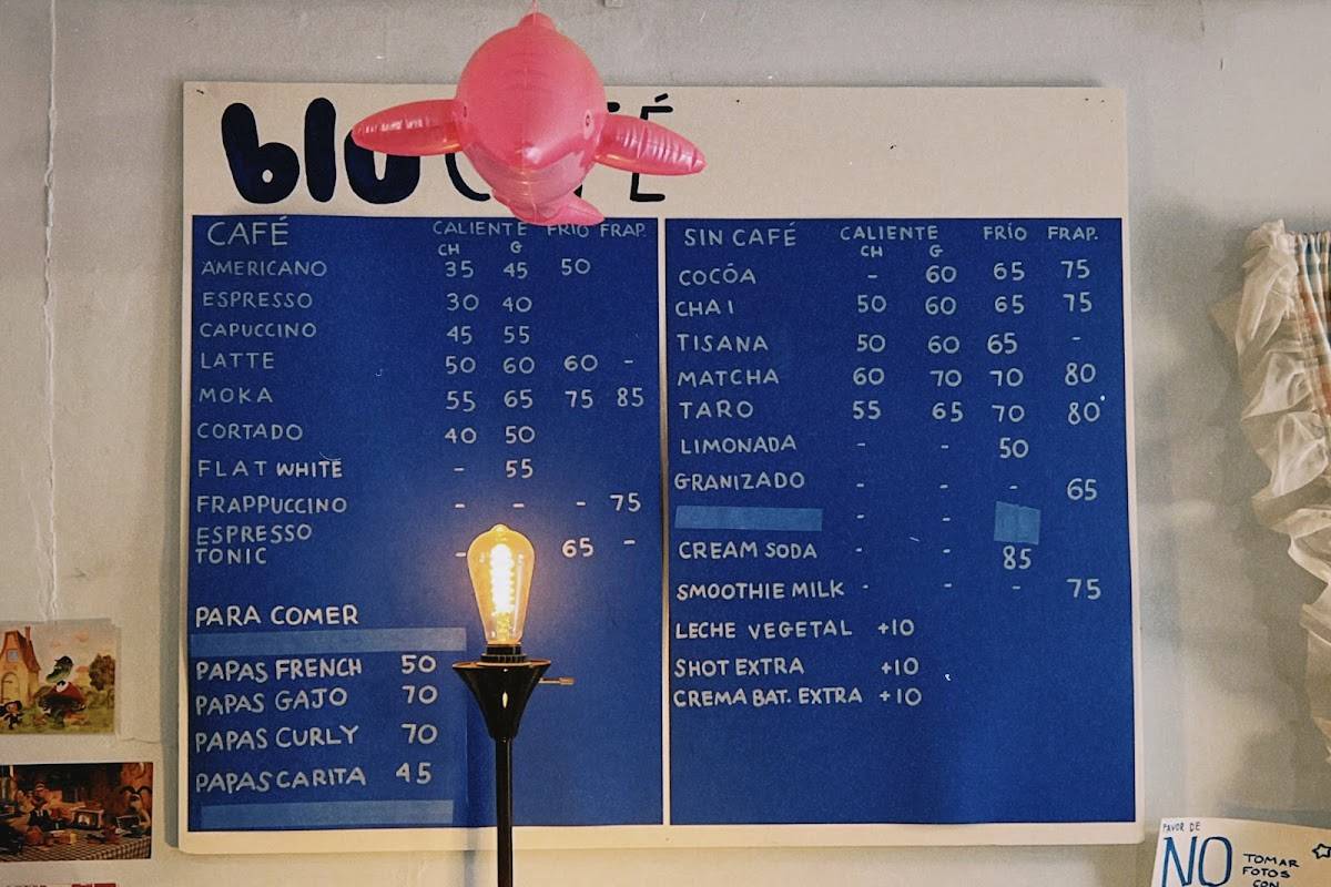 Carta de Blu café, Ciudad López Mateos