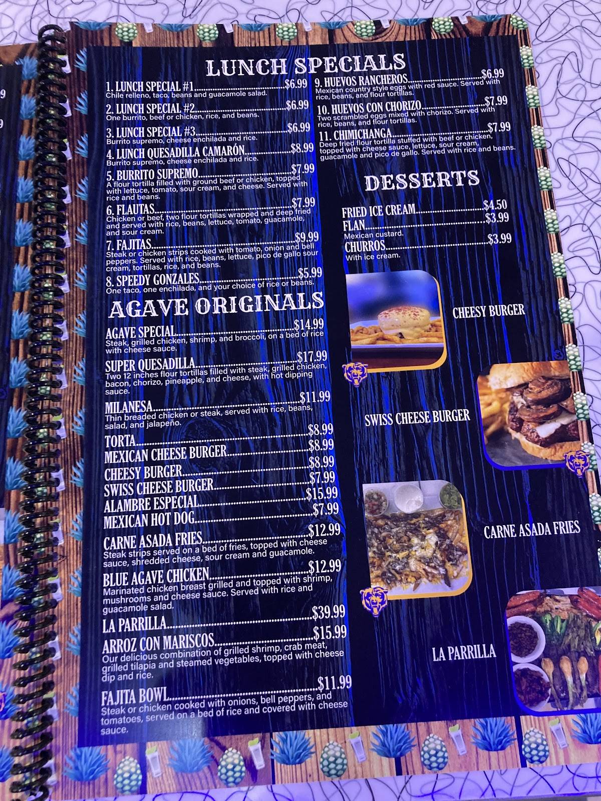 Menu at Blue Agave restaurant, Lexington