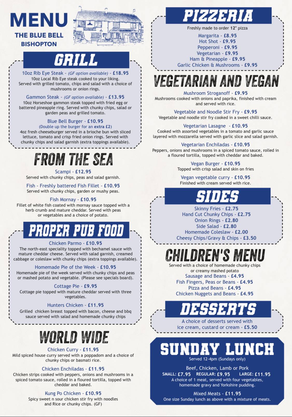 Menu at Blue Bell Inn pub & bar, Stockton-on-Tees, 31 High St