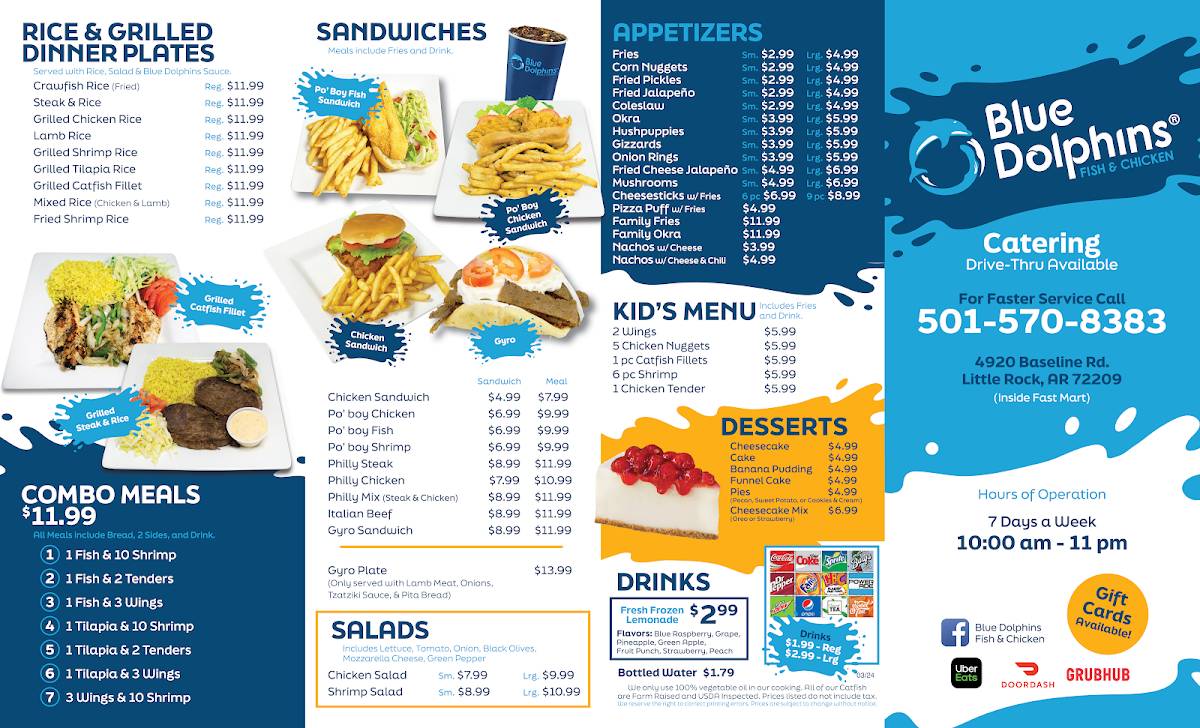 Menu at Blue Dolphin's Fish & Chicken restaurant, Little Rock