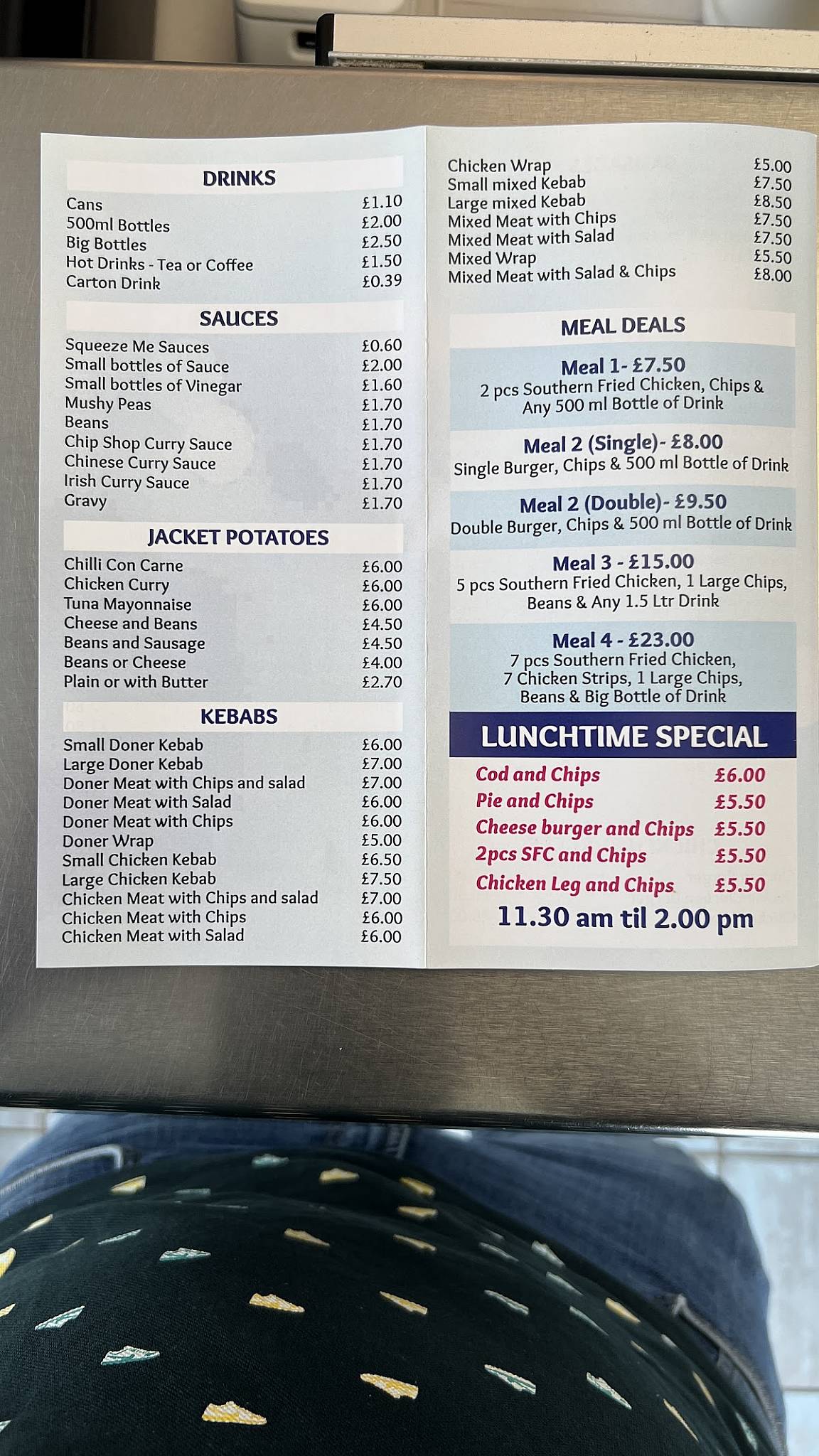 Menu at Blue Fish restaurant, Taunton