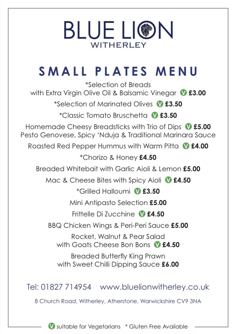 Menu at Blue Lion pub & bar, Atherstone, 8 Church Rd