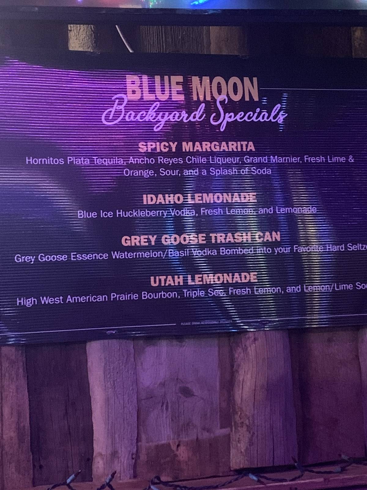 Menu at Blue Moon Bar & Grill, Lava Hot Springs