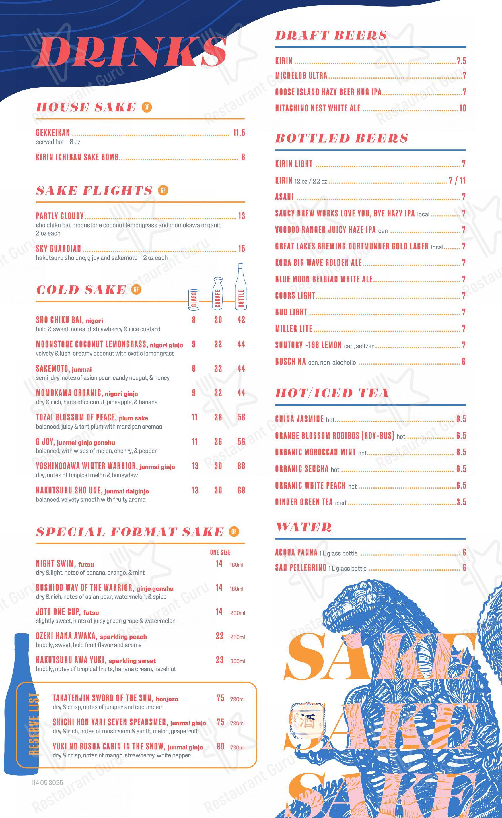 Menu at Blue Sushi Sake Grill restaurant, Westlake