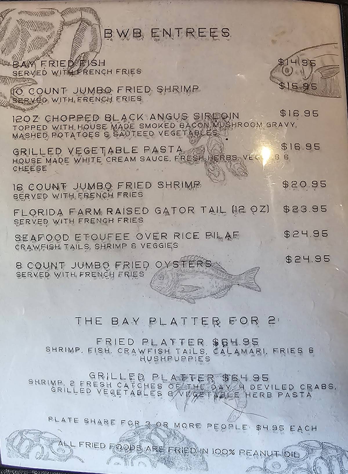 Menu at Blue Water Bay restaurant, Melrose
