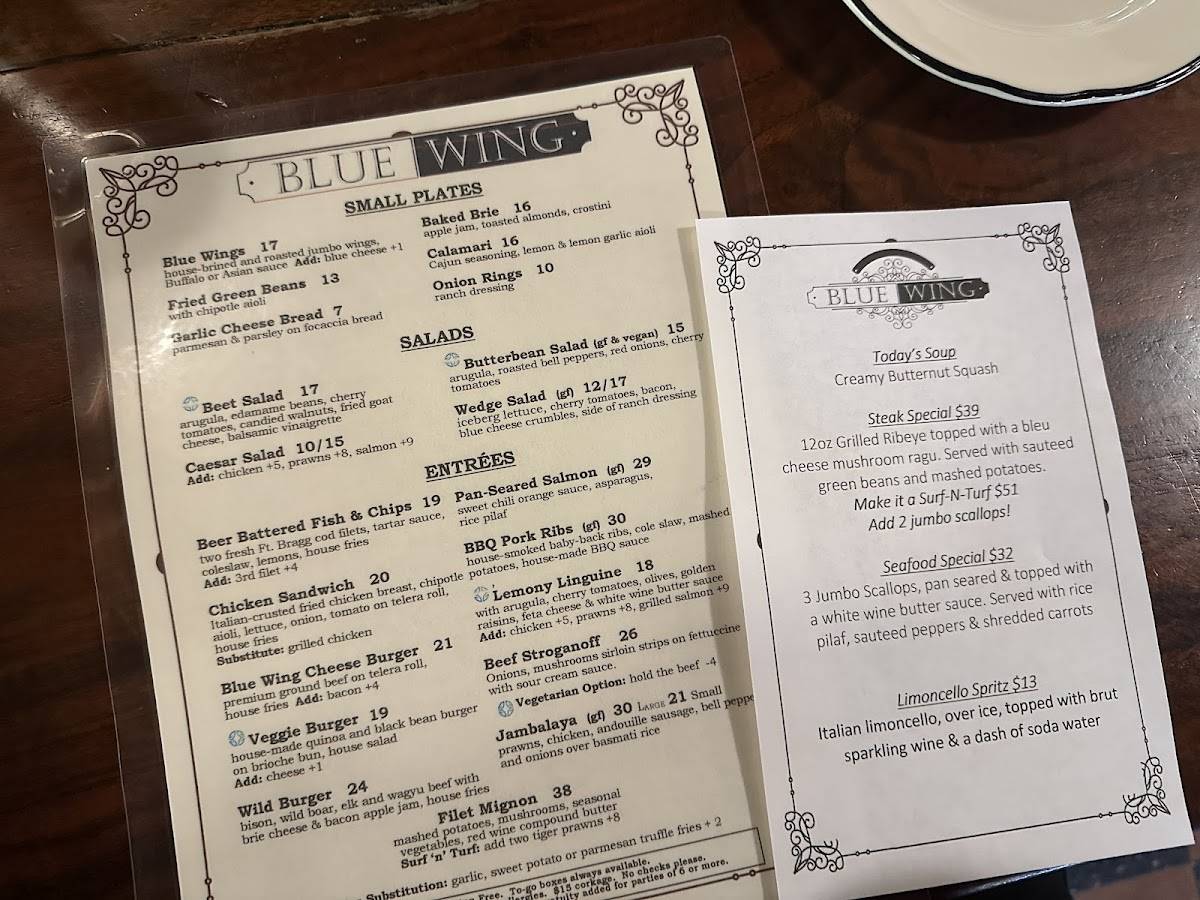 Menu at Blue Wing Saloon Restaurant, Upper Lake