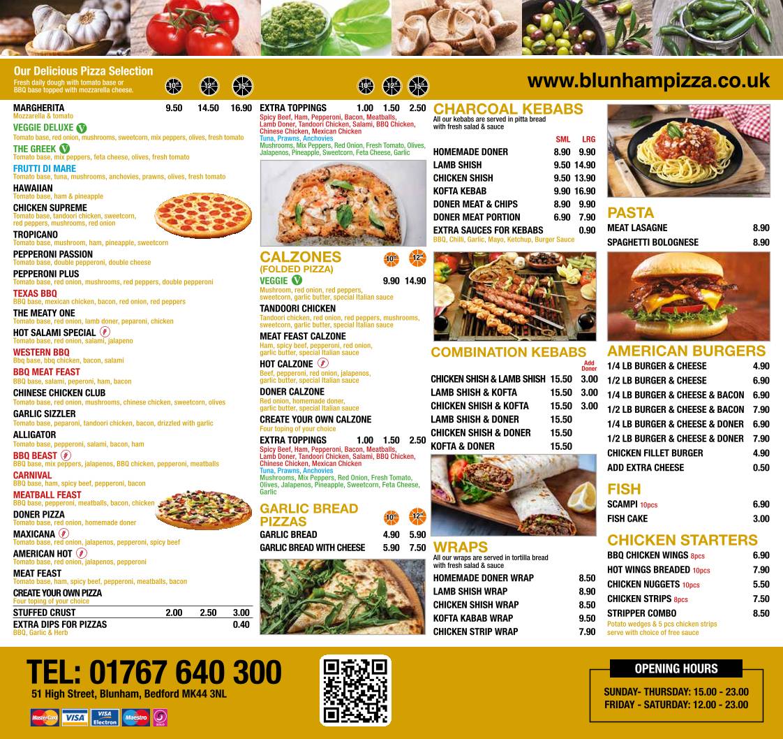 Menu at Blunham Pizza and BBQ, Great Barford