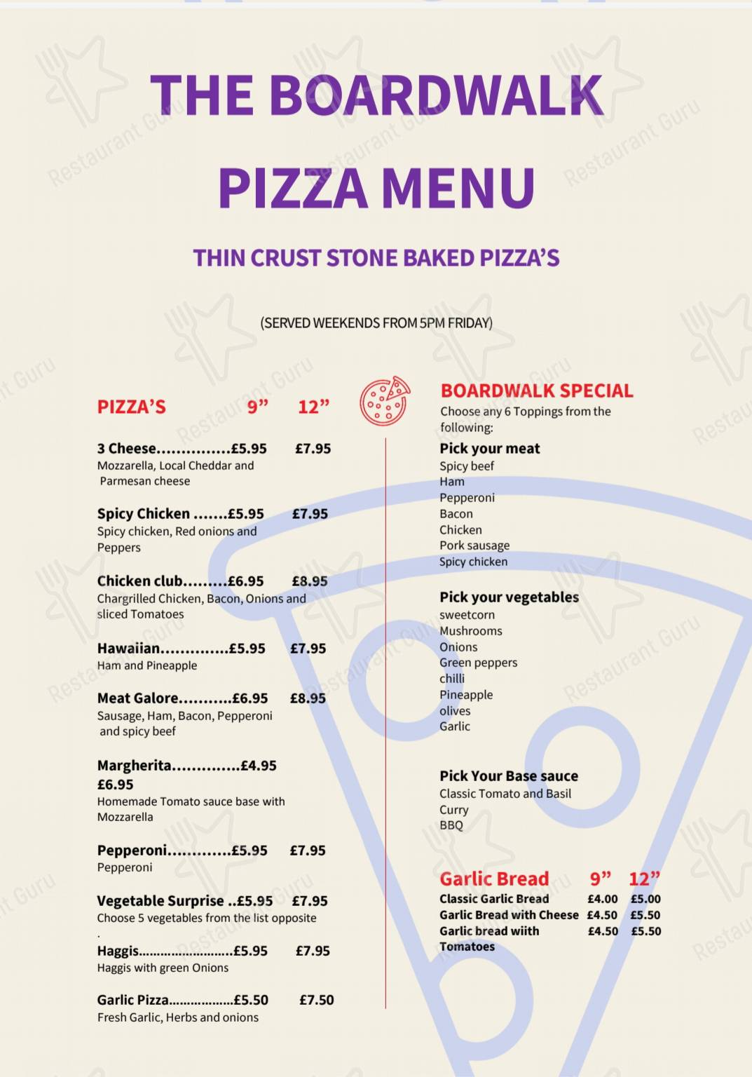 Menu at Boardwalk Takeaway restaurant, Portpatrick