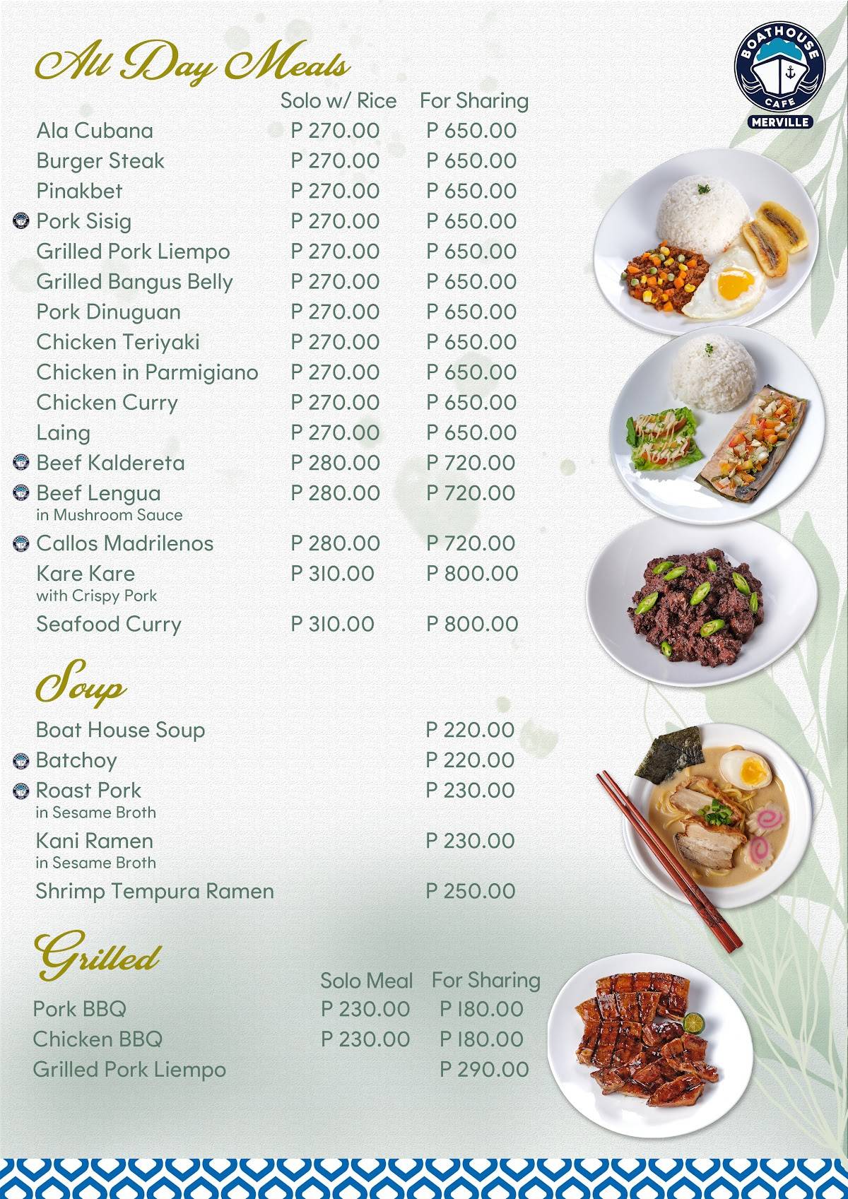 Menu at Boathouse Cafe, Parañaque
