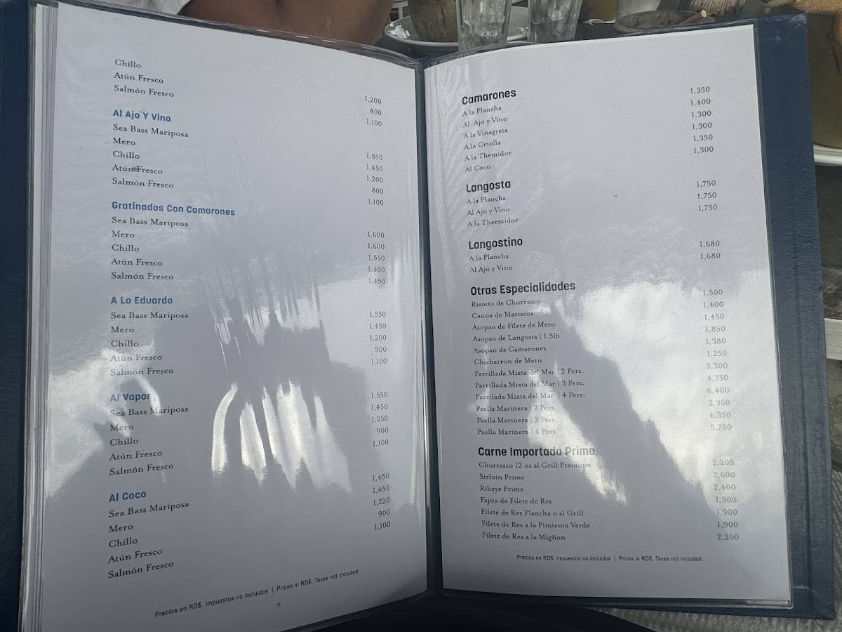 Menu at Boca Marina restaurant, Boca Chica