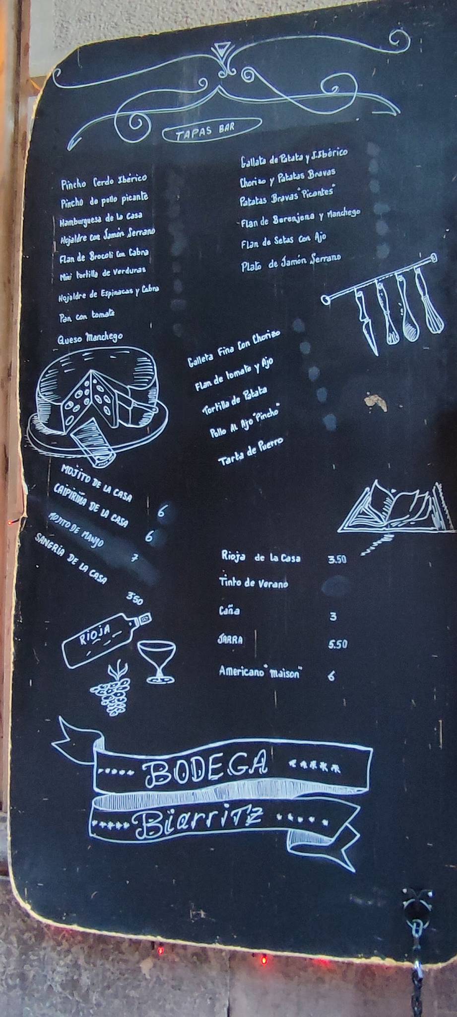 Menu at Bodega Biarritz 1881 restaurant, Barcelona, Carrer Nou de Sant ...