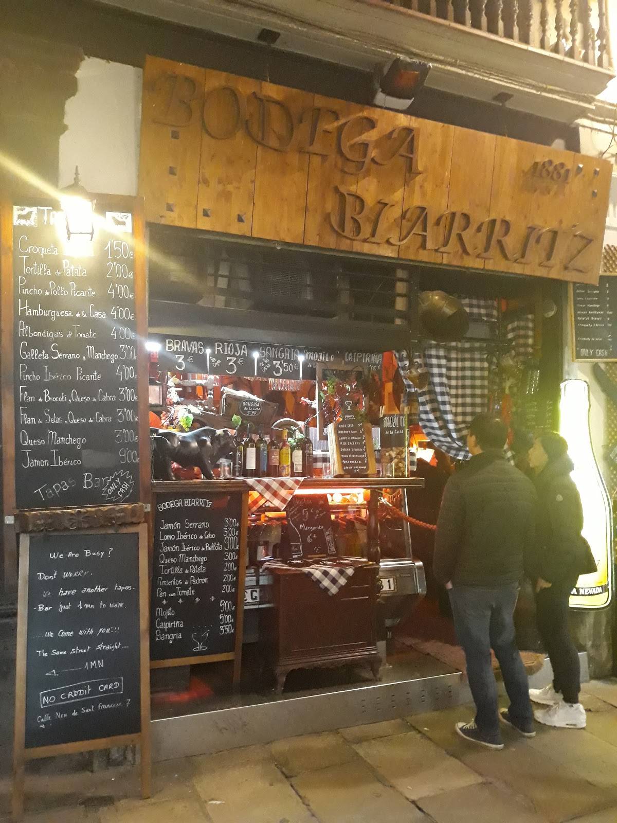 Menu at Bodega Biarritz 1881 restaurant, Barcelona, Carrer Nou de Sant ...