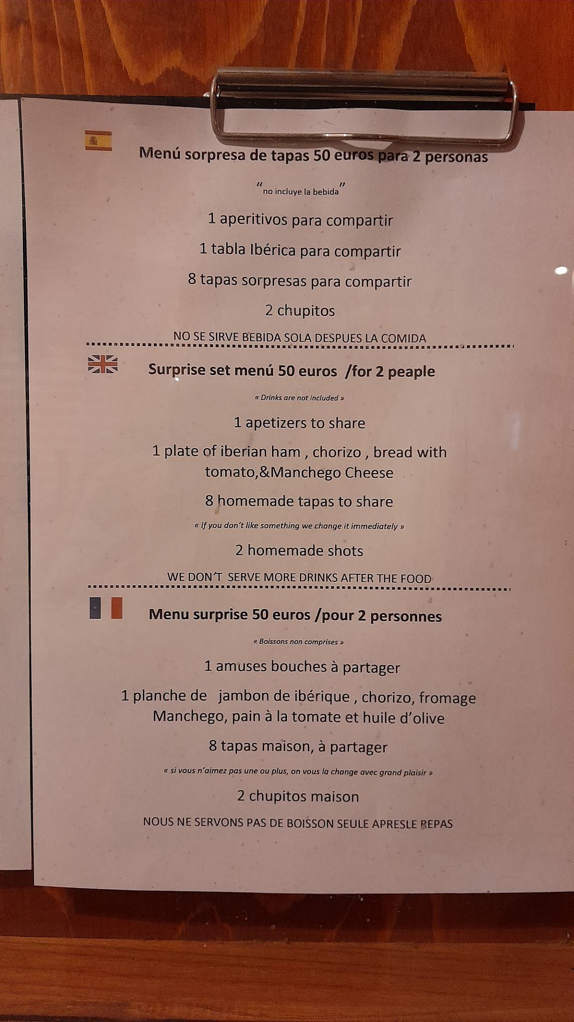 Menu at Bodega Biarritz 1881 restaurant, Barcelona, Carrer Nou de Sant ...