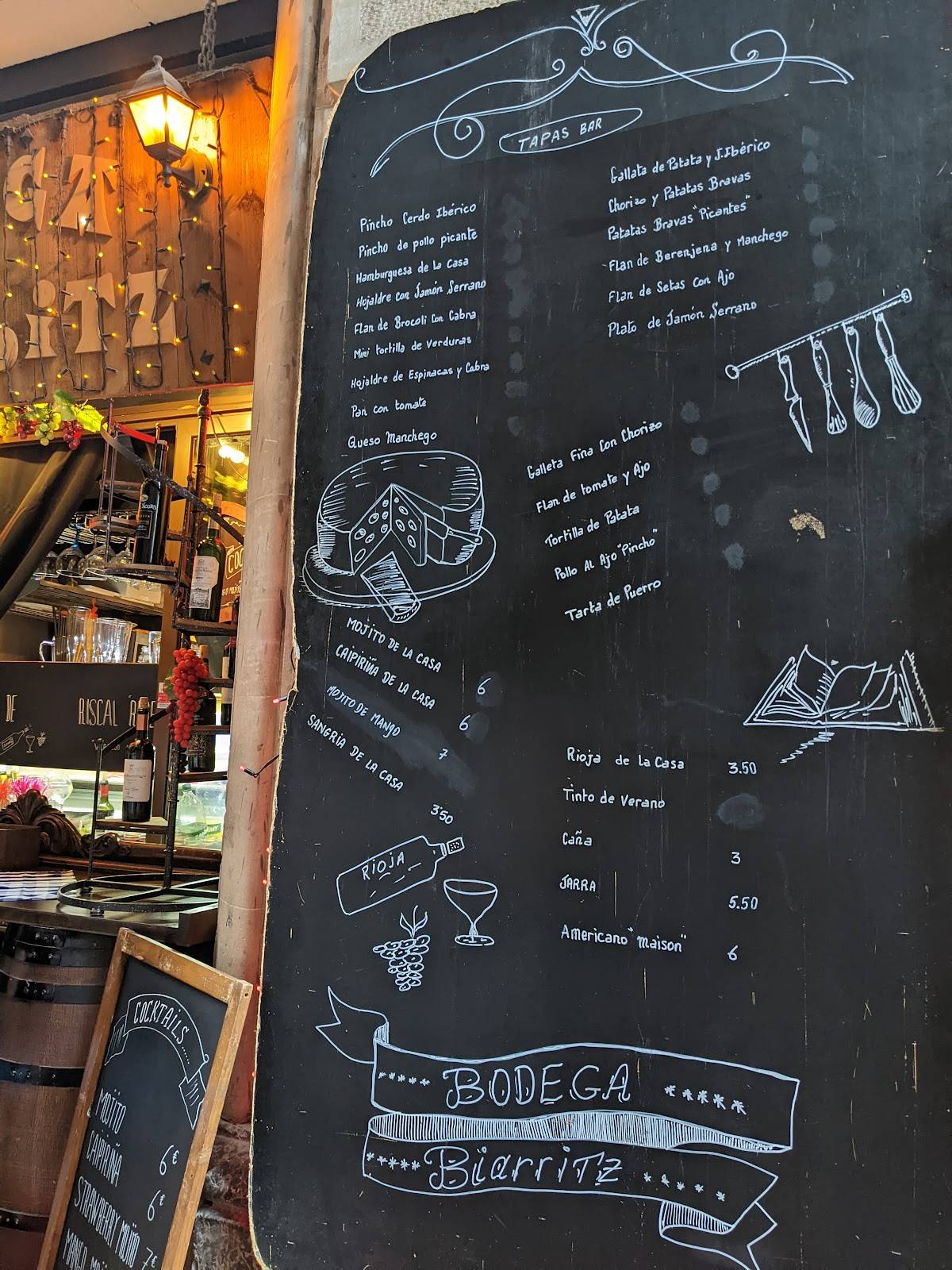 Menu at Bodega Biarritz 1881 restaurant, Barcelona, Carrer Nou de Sant ...