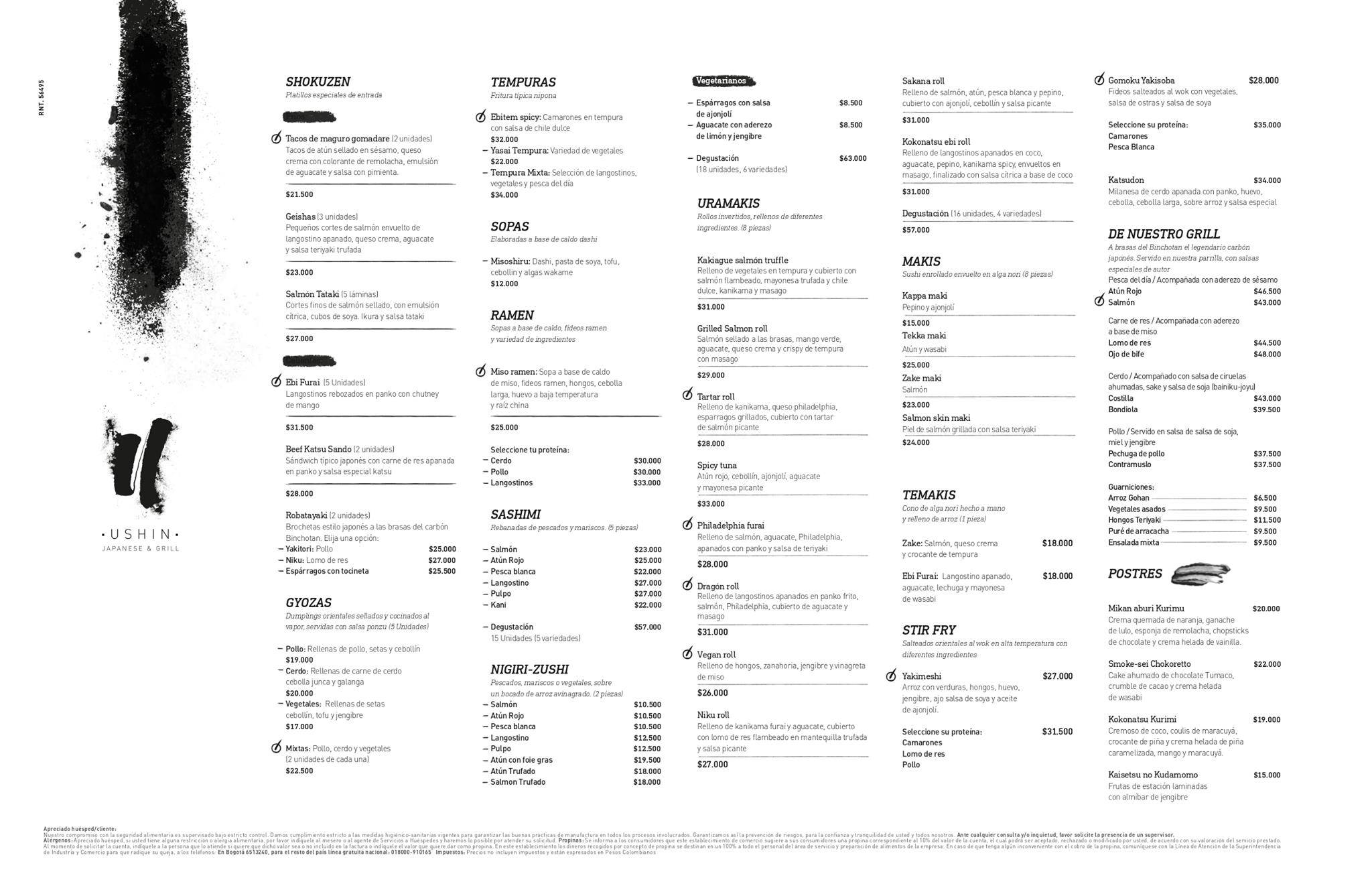 Carta del restaurante Ushin Japanese & Grill, Bogotá