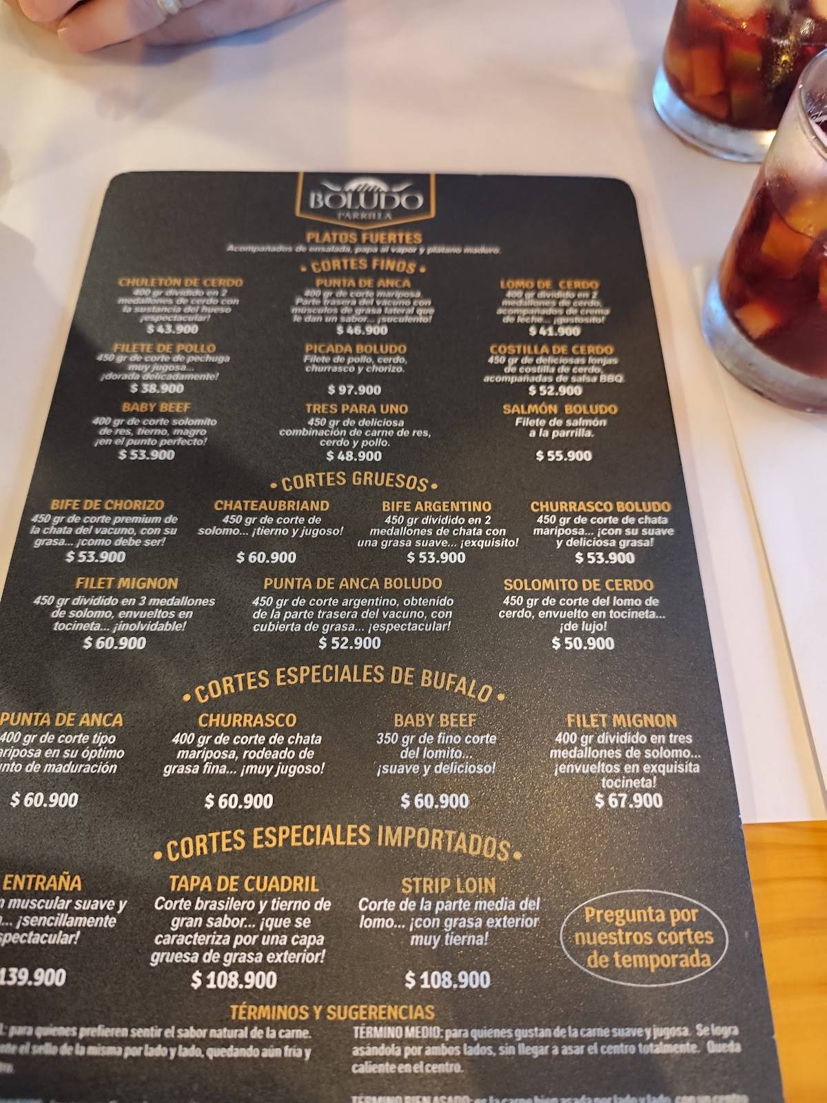 Carta de Boludo Parrilla, Armenia, Avenida Centenario 6-25