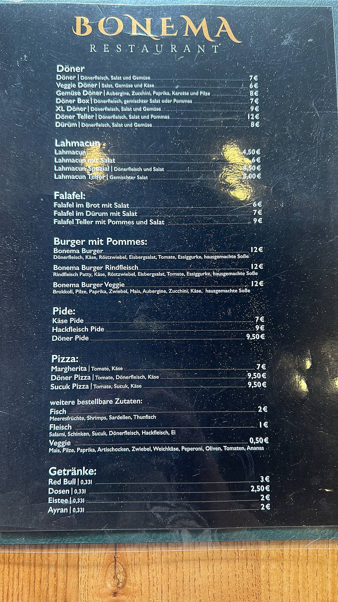 Speisekarte von Bonema Restaurants BY TURHAN, Sontheim an der Brenz