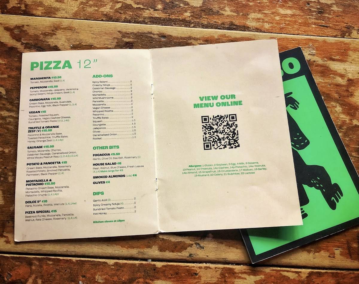 Menu at Bonobo, Smithfield pub & bar, Dublin