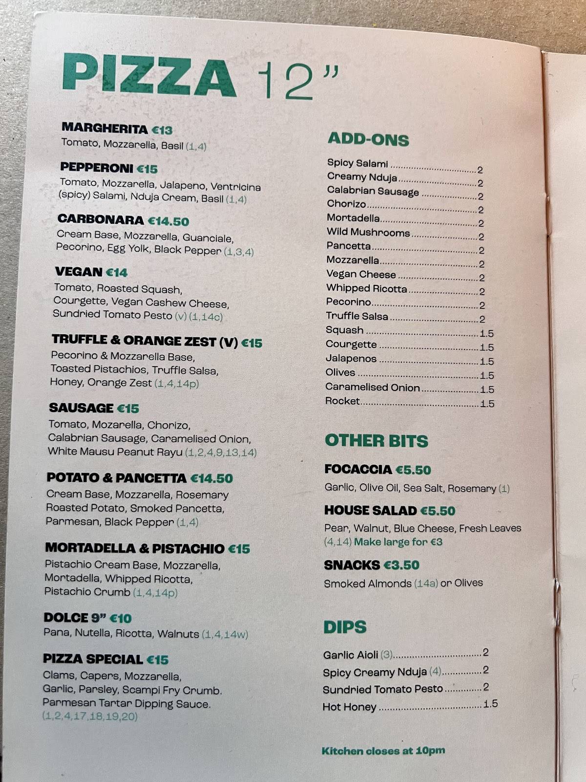 Menu at Bonobo, Smithfield pub & bar, Dublin