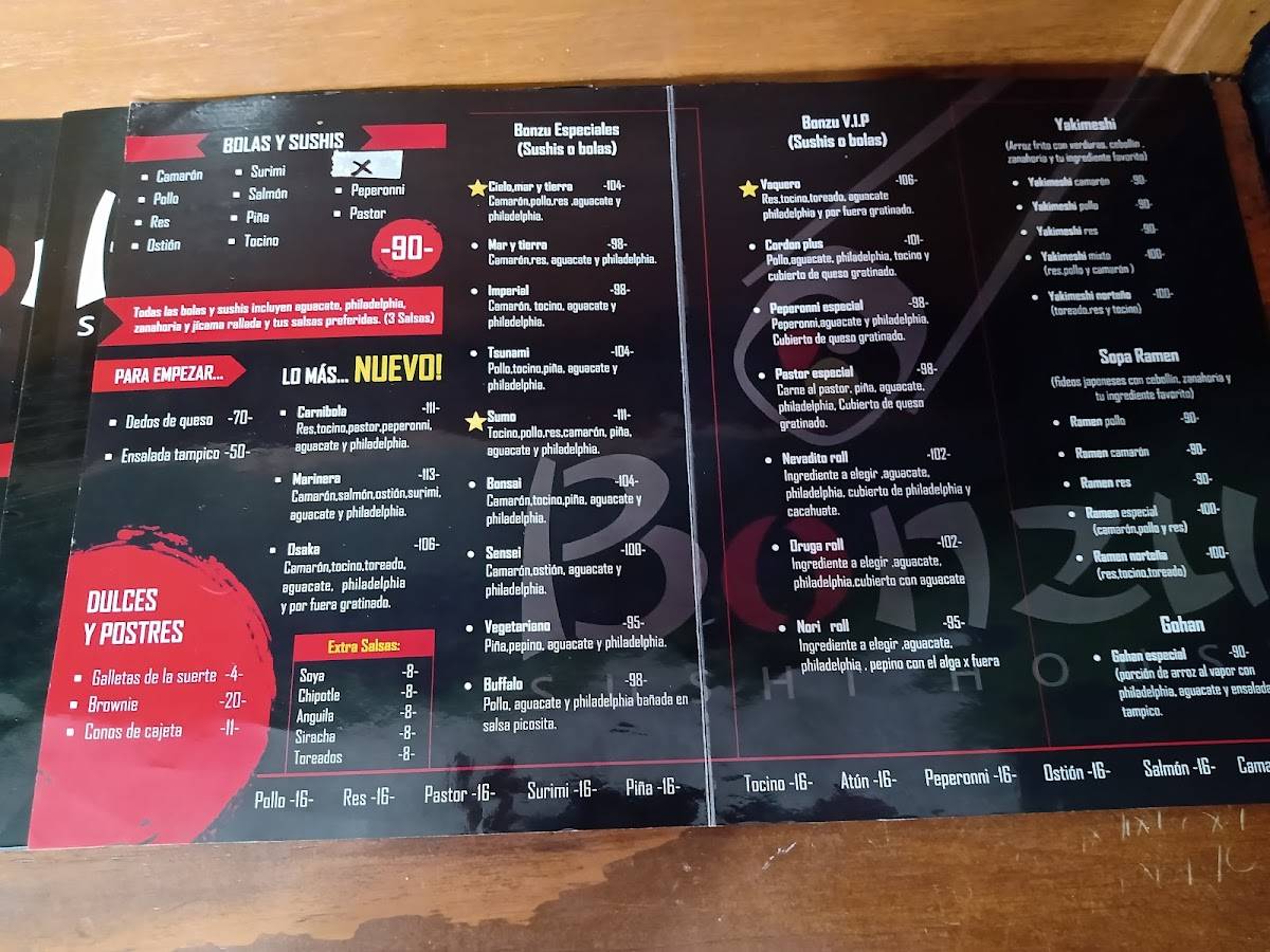 Carta del restaurante Bonzu Sushi House, Chihuahua, Av División del Nte ...