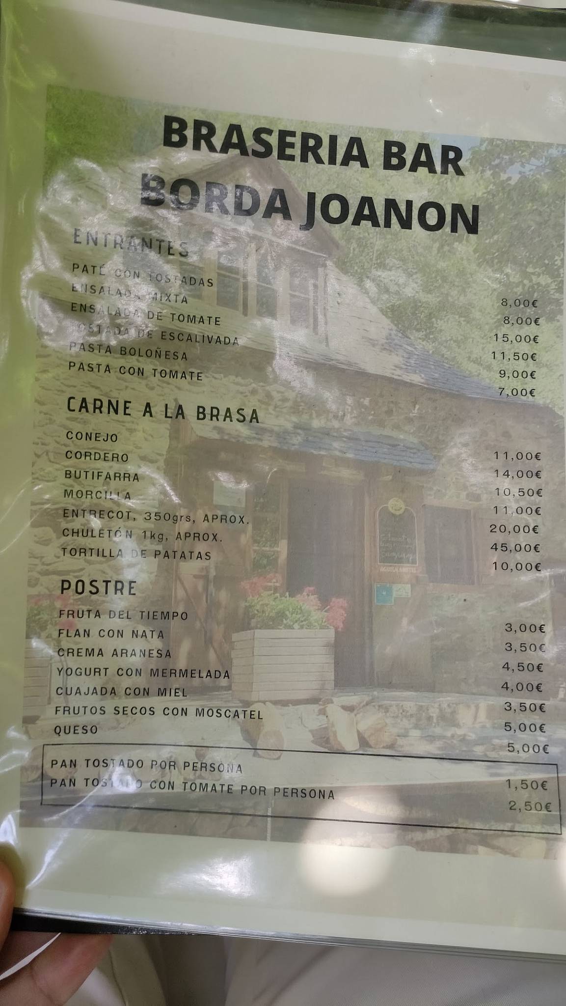 Menu at Borda Joanon restaurant, Spain, Diseminado Arros
