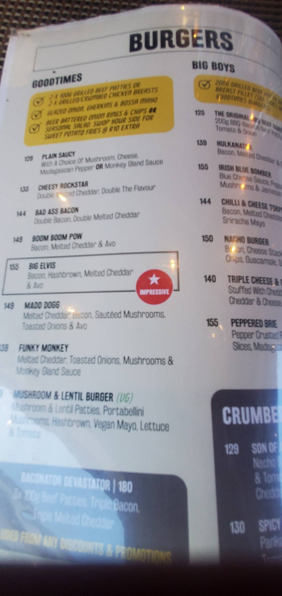 Menu at Bossa Paarl restaurant, Paarl, 166 Main Road