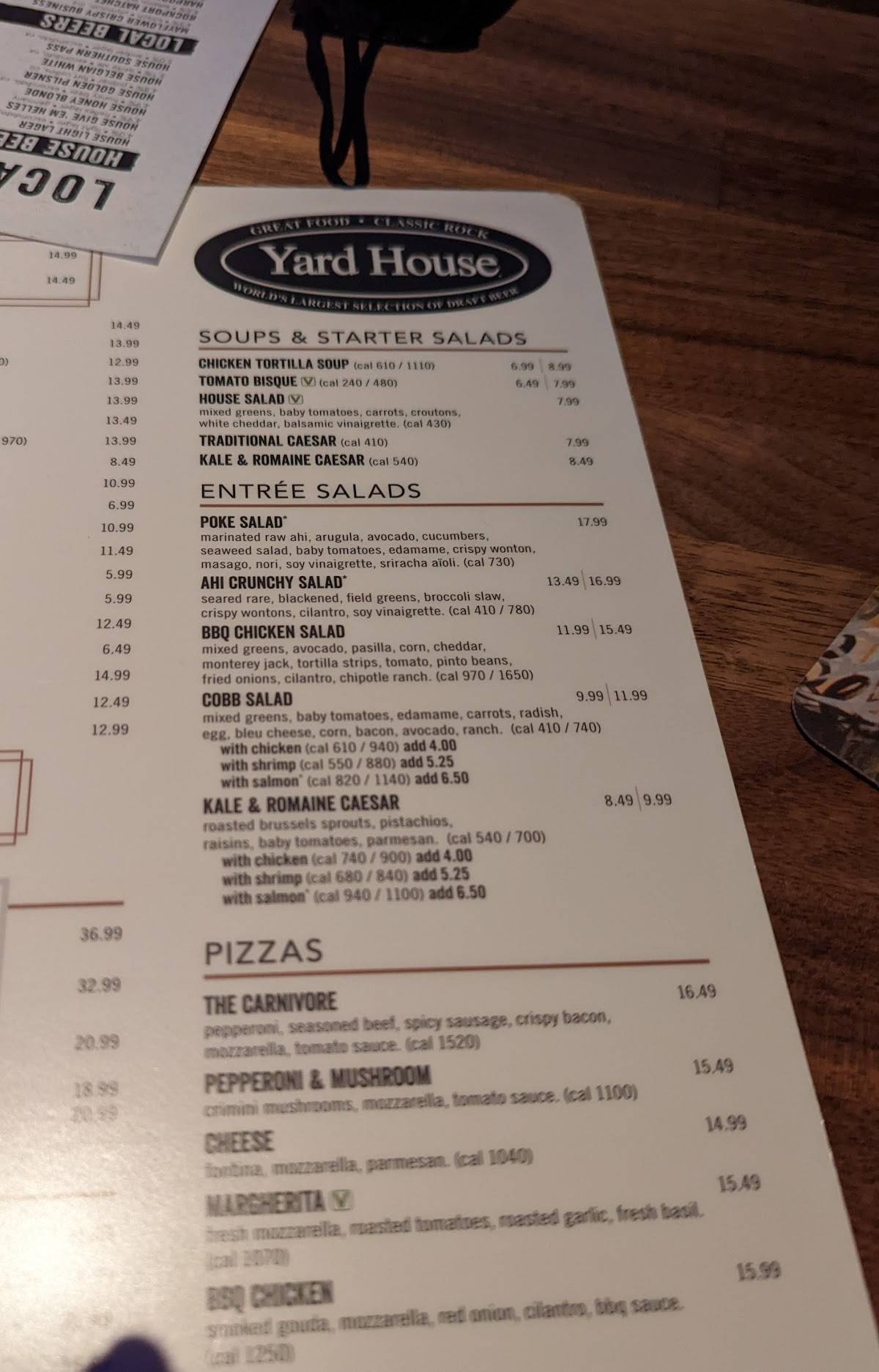 Menu at Yard House pub & bar, Boston, 126 Brookline Ave