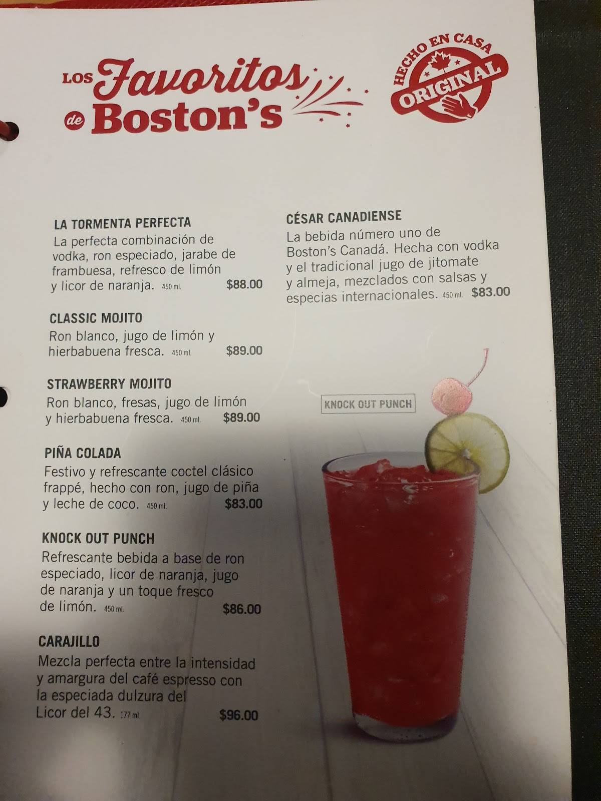 Carta del restaurante Boston's Pizza Cancún, Cancún
