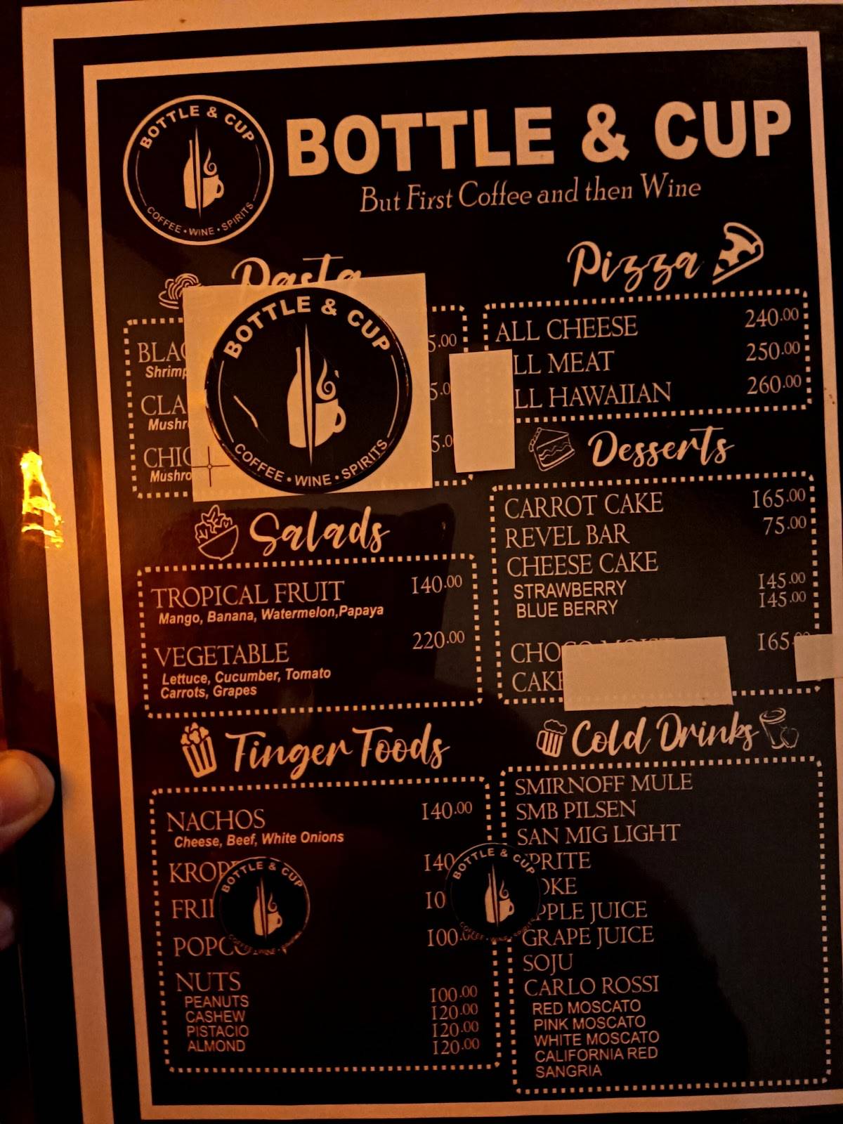 Menu at Bottle & Cup, Davao City