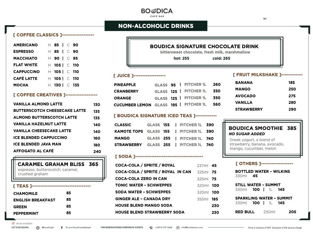 Menu at Boudica Café Bar - CityGolf Plaza, Pasig