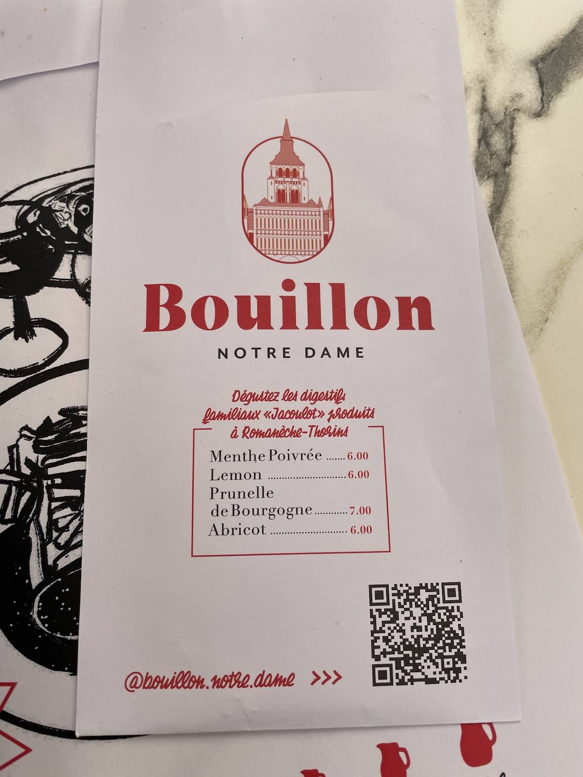 Menu at Bouillon Notre Dame restaurant, Dijon