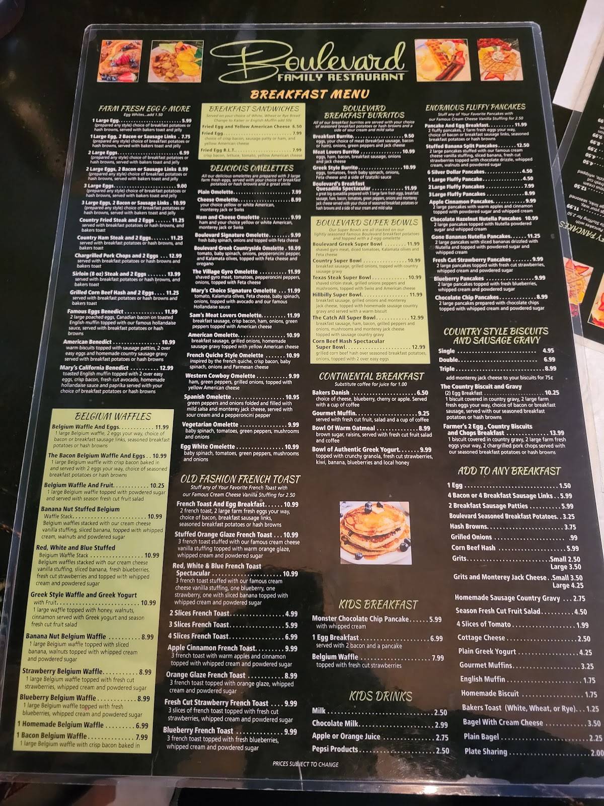 Menu at Boulevard Family Restaurant, New Port Richey