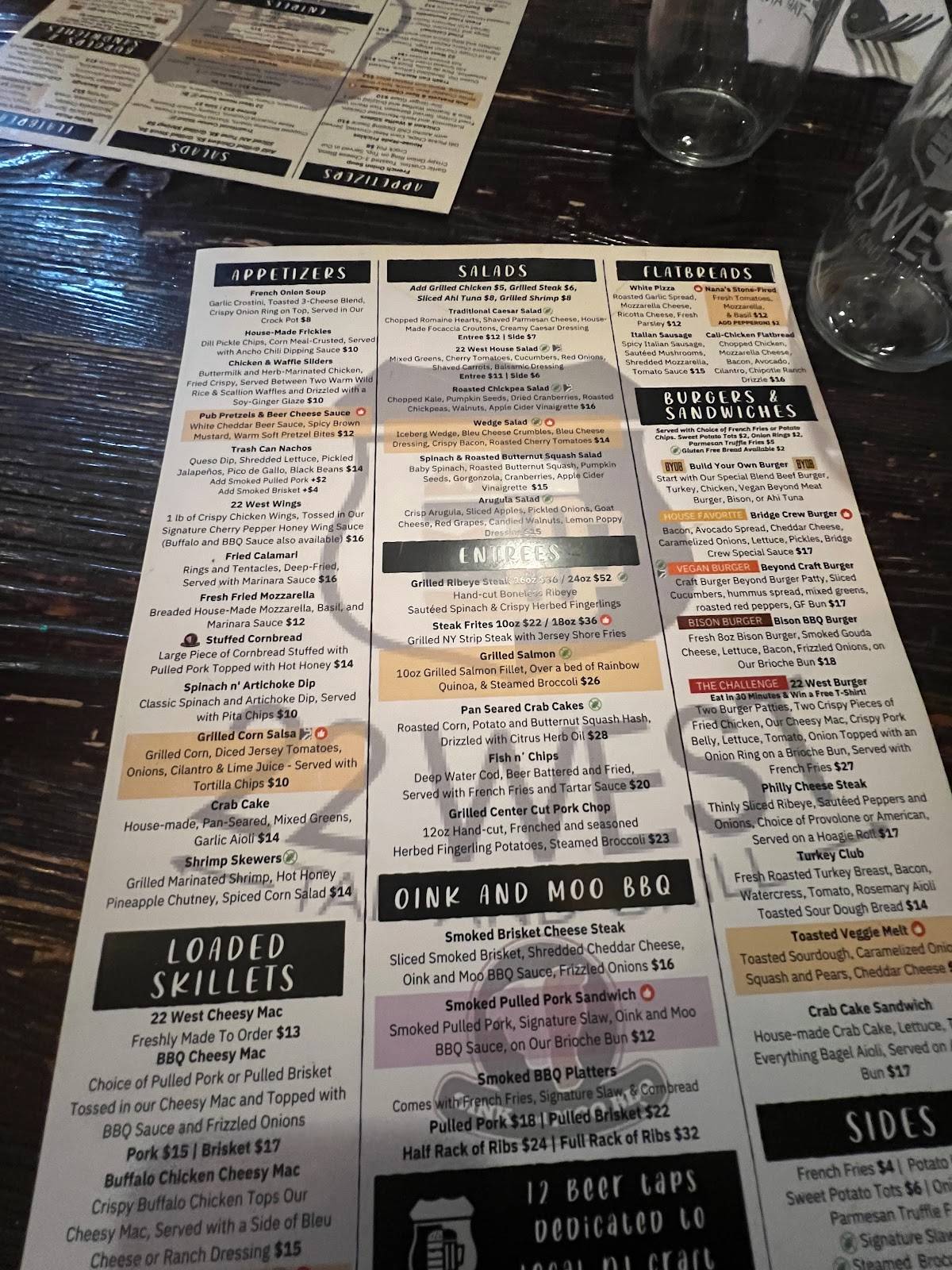Menu at 22 West Tap and Grill pub & bar, Bridgewater, US-22