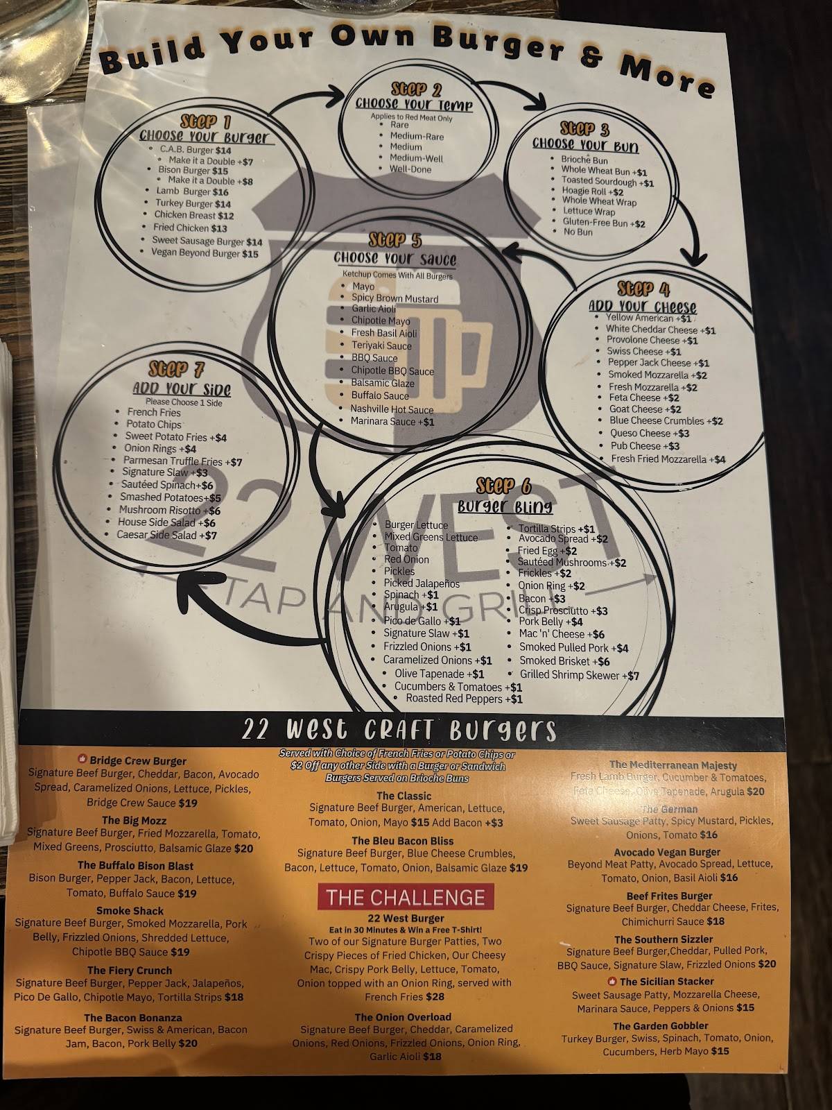 Menu at 22 West Tap and Grill restaurant, Bridgewater, US-22