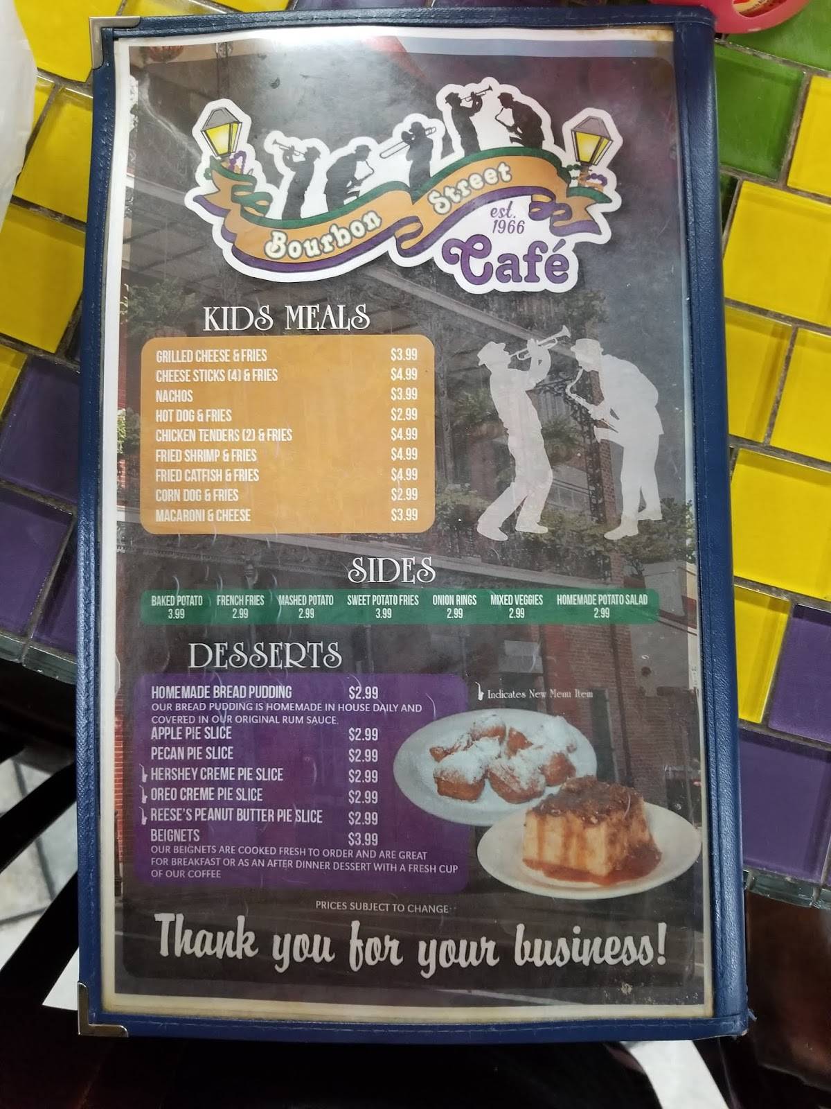 Menu at Bourbon Street Cafe, Jennings