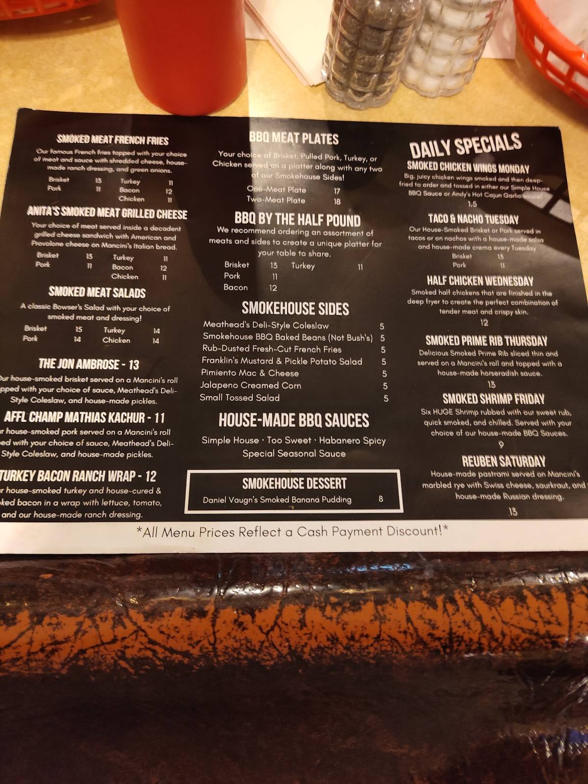 Menu at Bowser's restaurant, Monaca