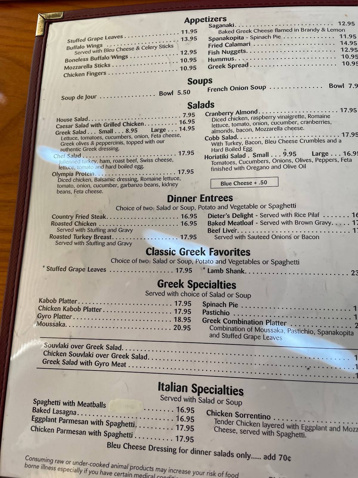 Menu at Olympic Cafe, Bradenton