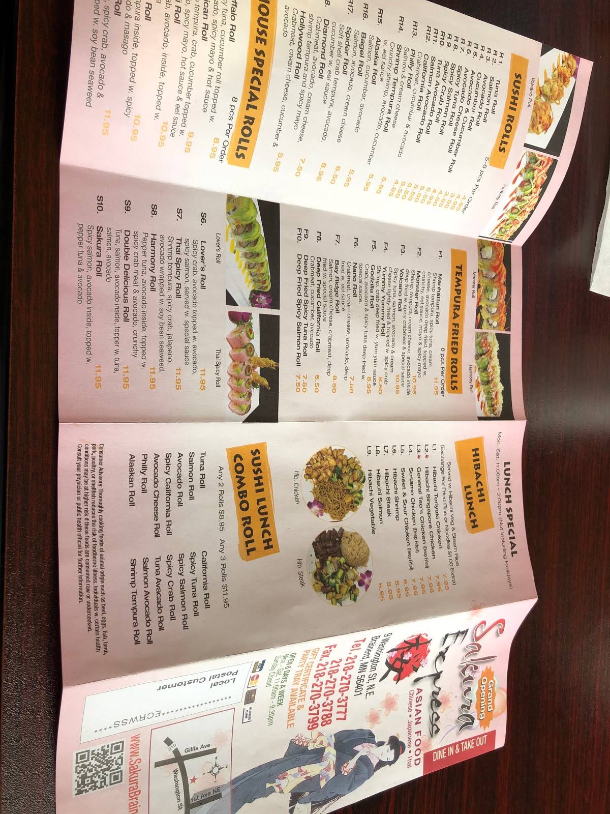 Menu at Sakura Express restaurant, Brainerd